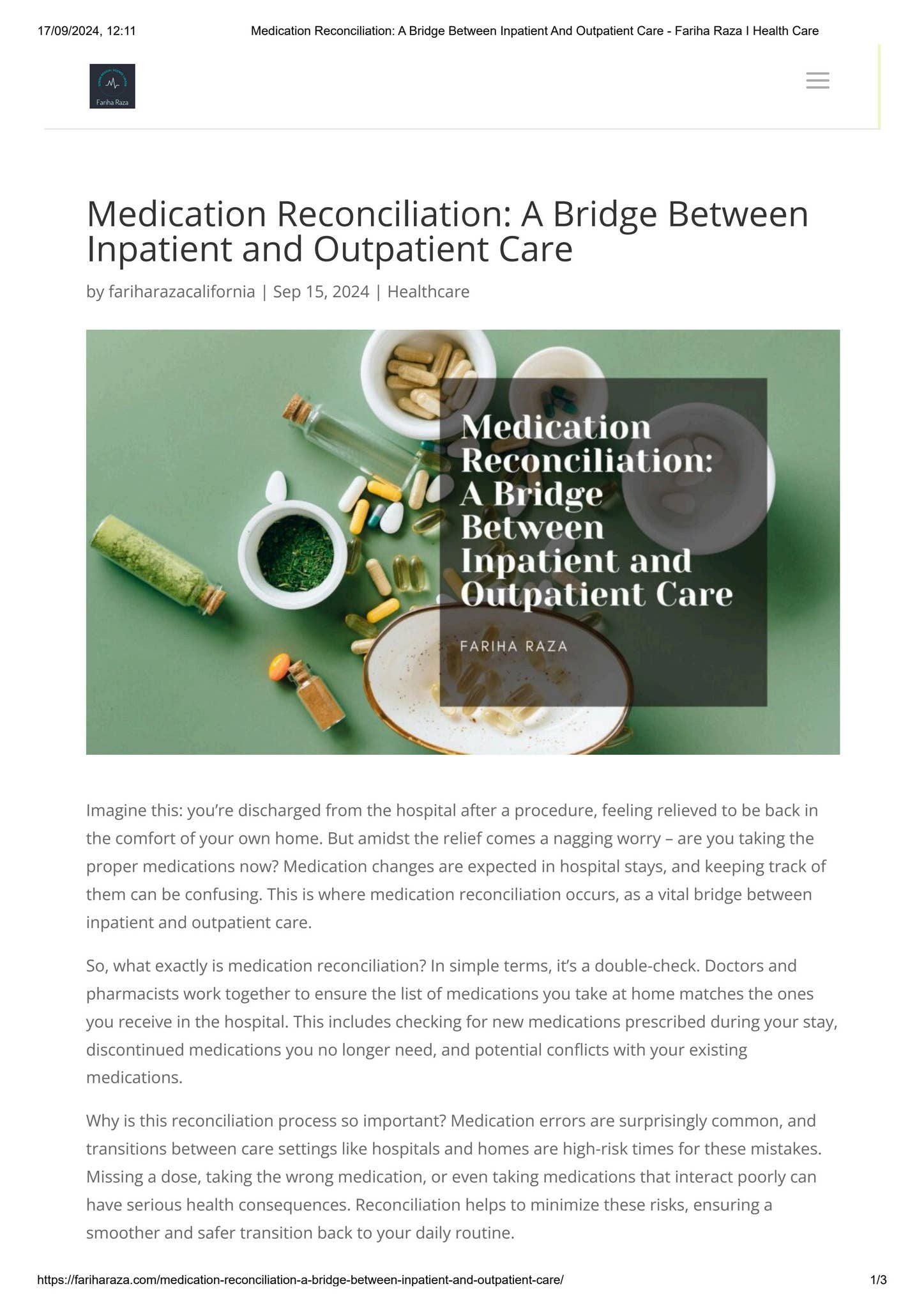Medication Reconciliation: A Bridge Between Inpatient and Outpatient ...