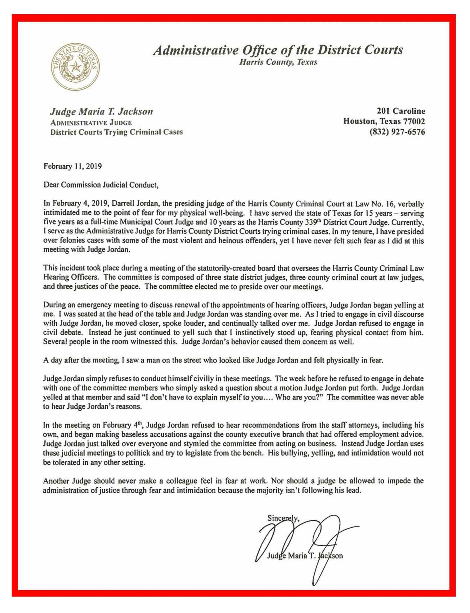 Judge Maria T Jackson Filed a Complaint against Judge Darrell Jordan by ...