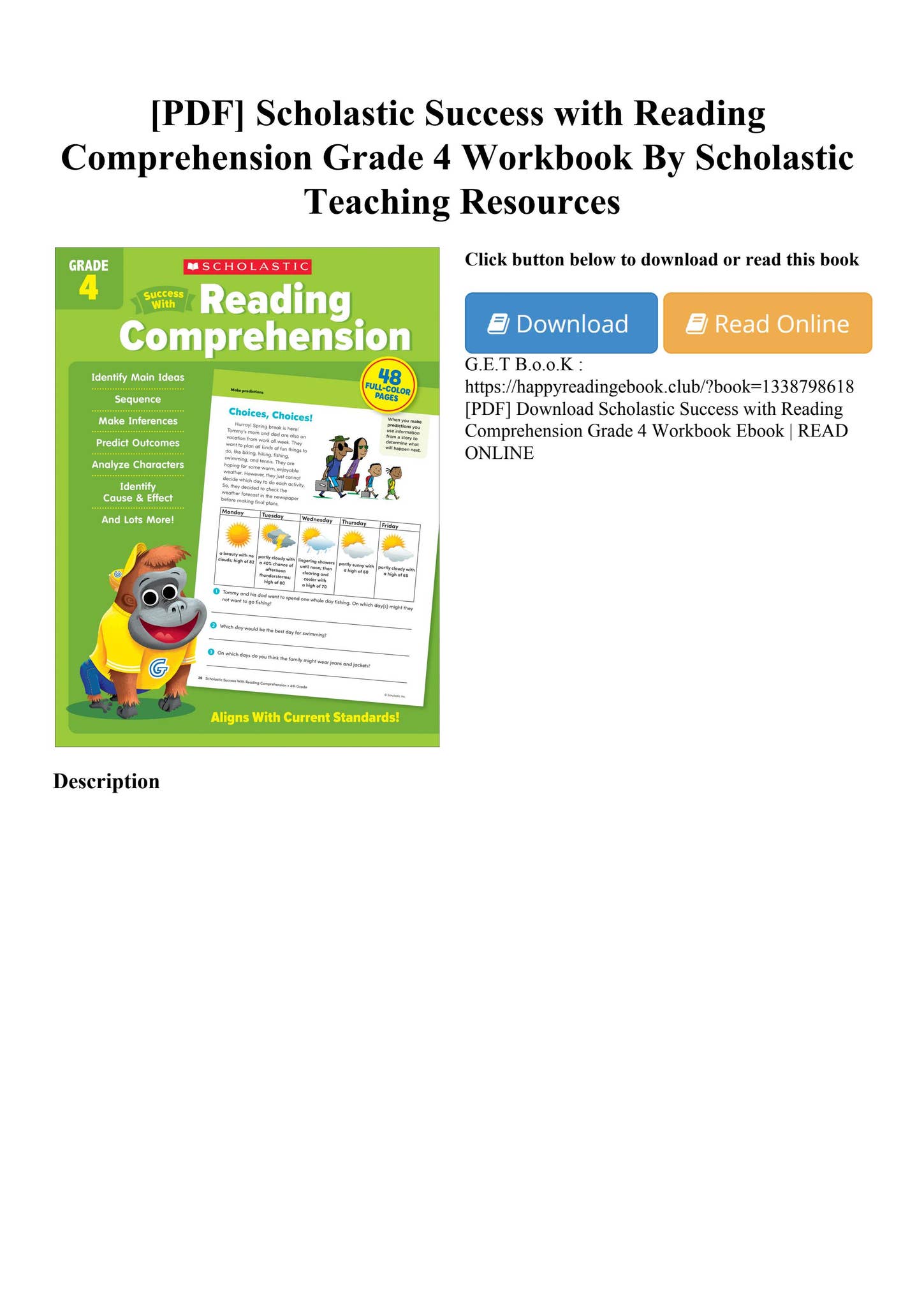 [PDF] Scholastic Success with Reading Comprehension Grade 4 Workbook By ...