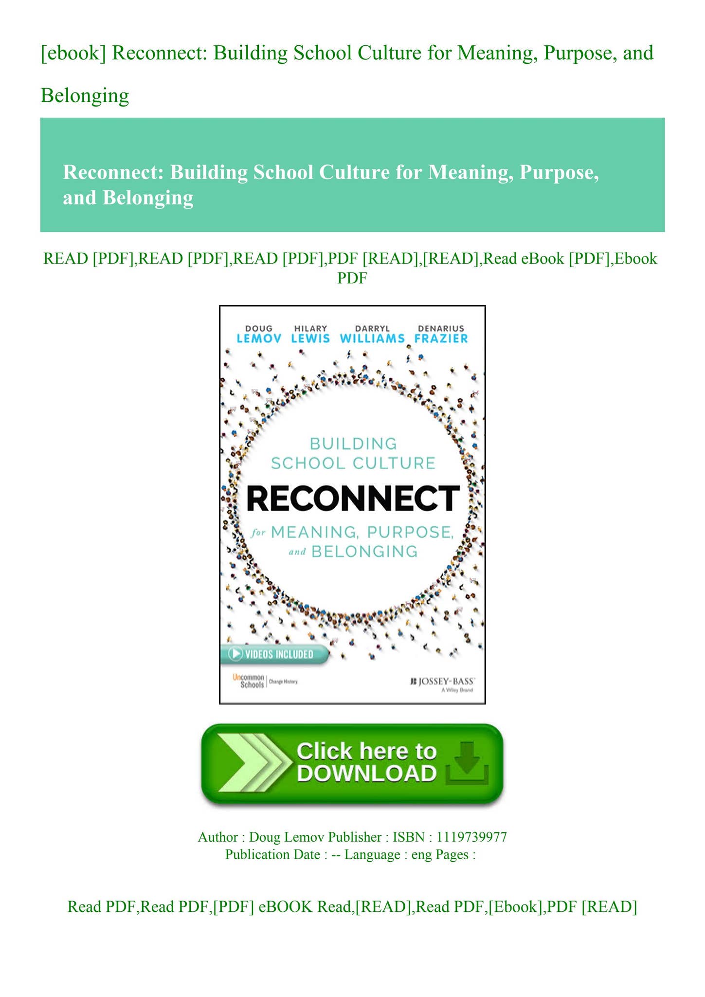 [ebook] Reconnect Building School Culture for Meaning Purpose and ...