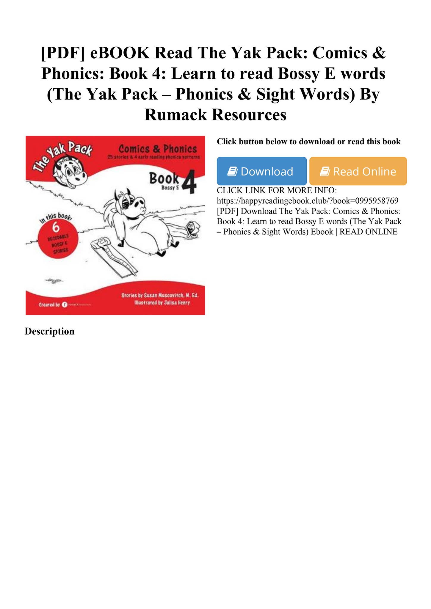 [PDF] eBOOK Read The Yak Pack Comics & Phonics Book 4 Learn to read Bossy E words (The Yak Pack ...