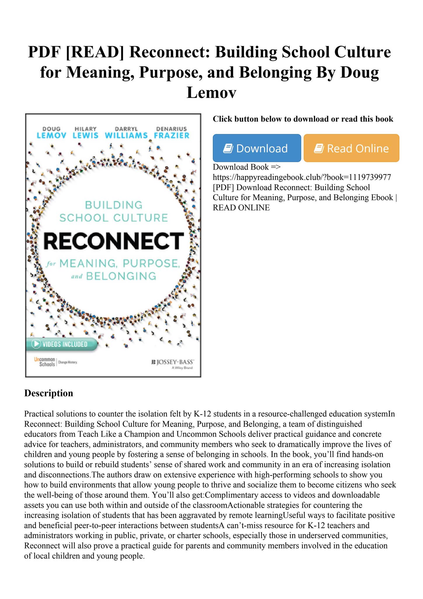 PDF [READ] Reconnect Building School Culture for Meaning Purpose and ...