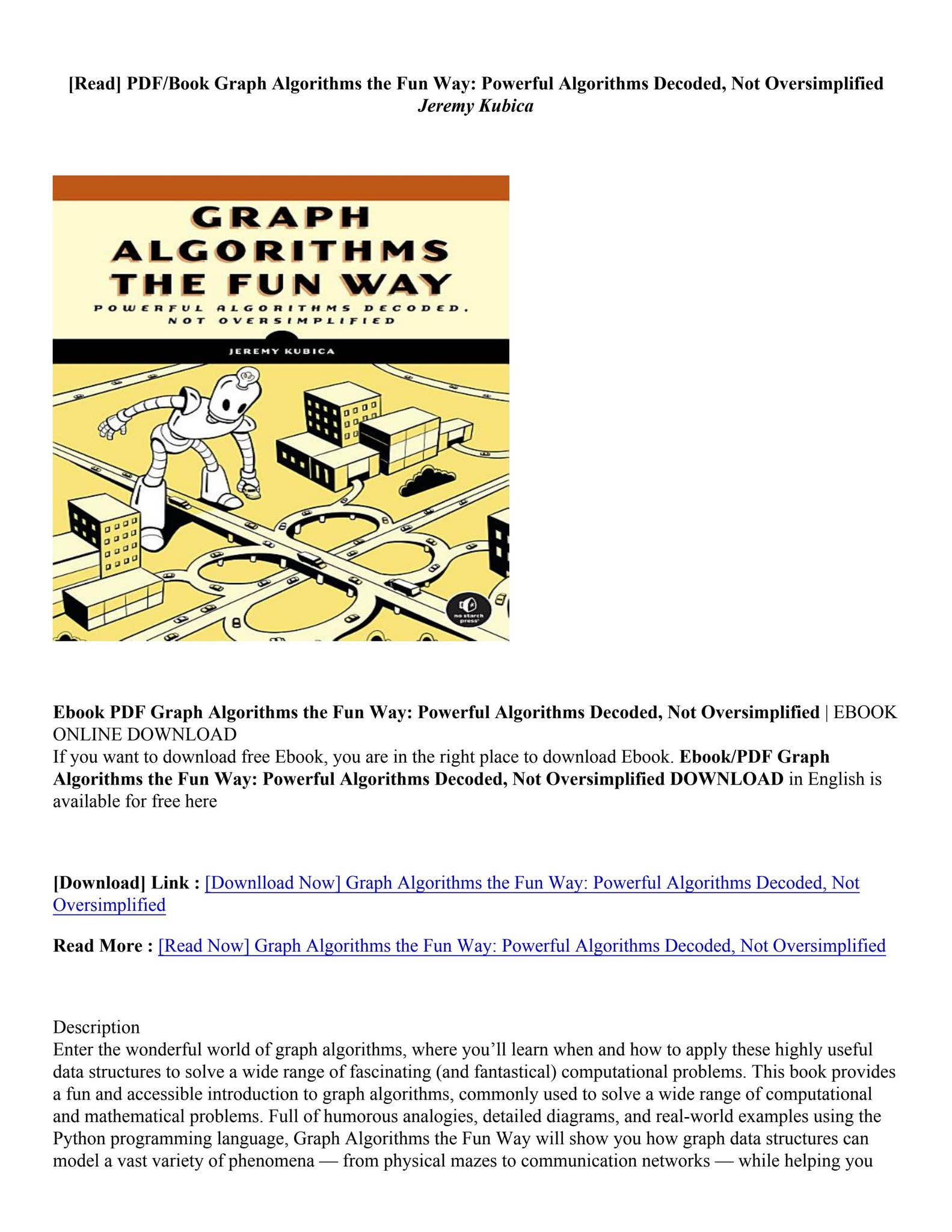PDF/ePub Graph Algorithms the Fun Way: Powerful Algorithms Decoded, Not ... PDF/ePub Graph Algorithms the Fun Way: Powerful Algorithms Decoded, Not ...