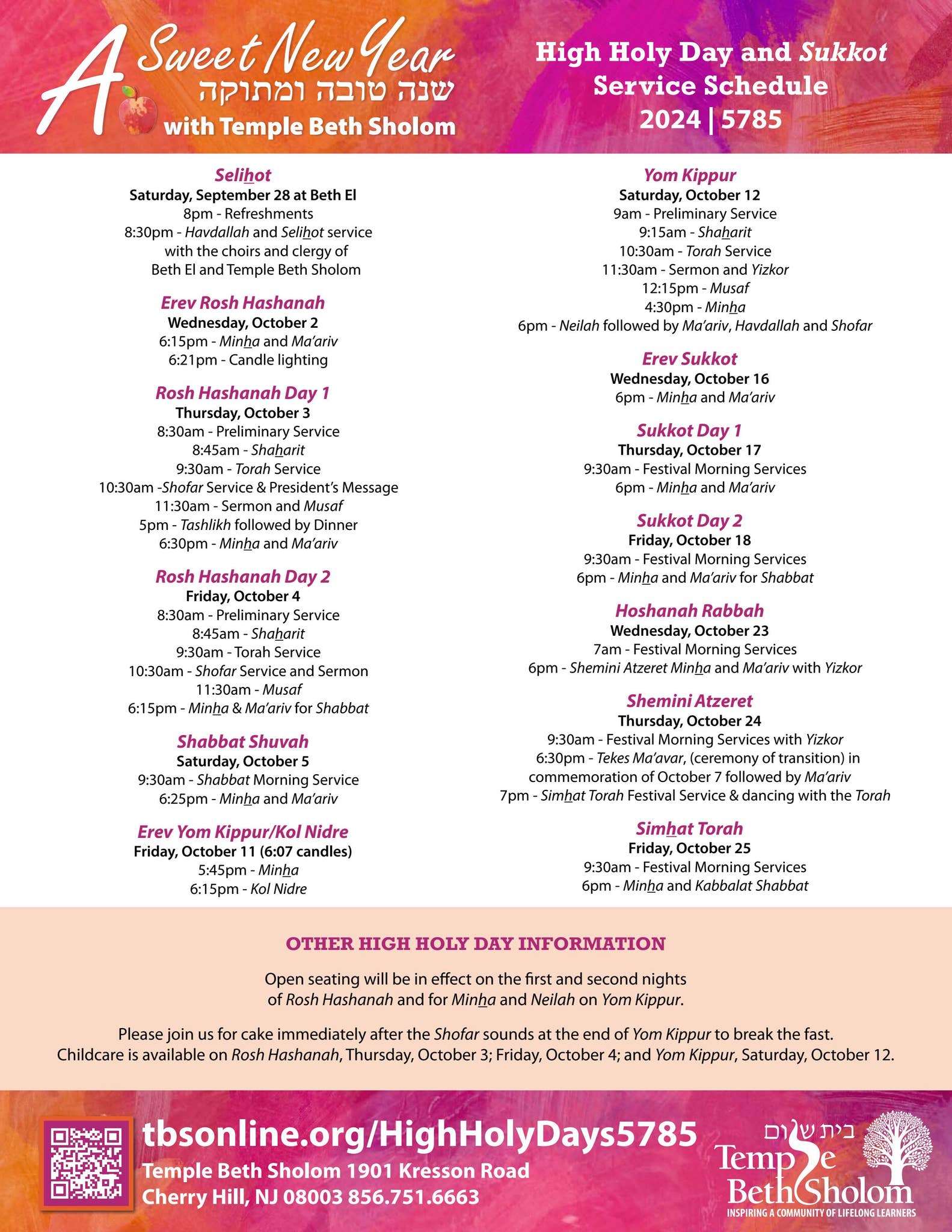 High Holy Days 5785 Service Schedule by Temple Beth Sholom - Issuu