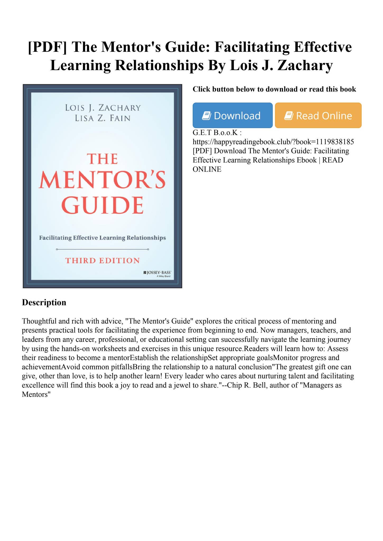 [PDF] The Mentor's Guide Facilitating Effective Learning Relationships By Lois J. Zachary by ...