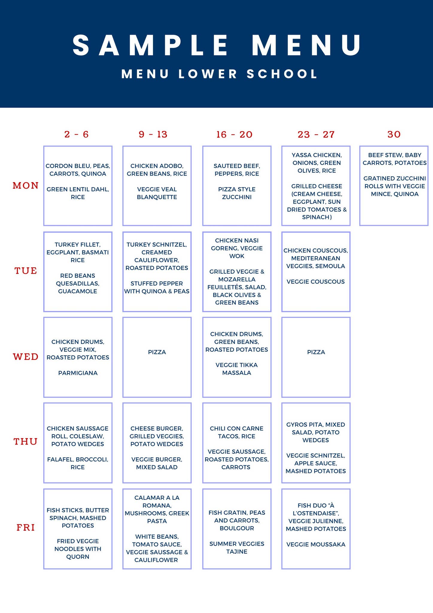 Cafeteria - Sample Menu by International School of Brussels - Issuu