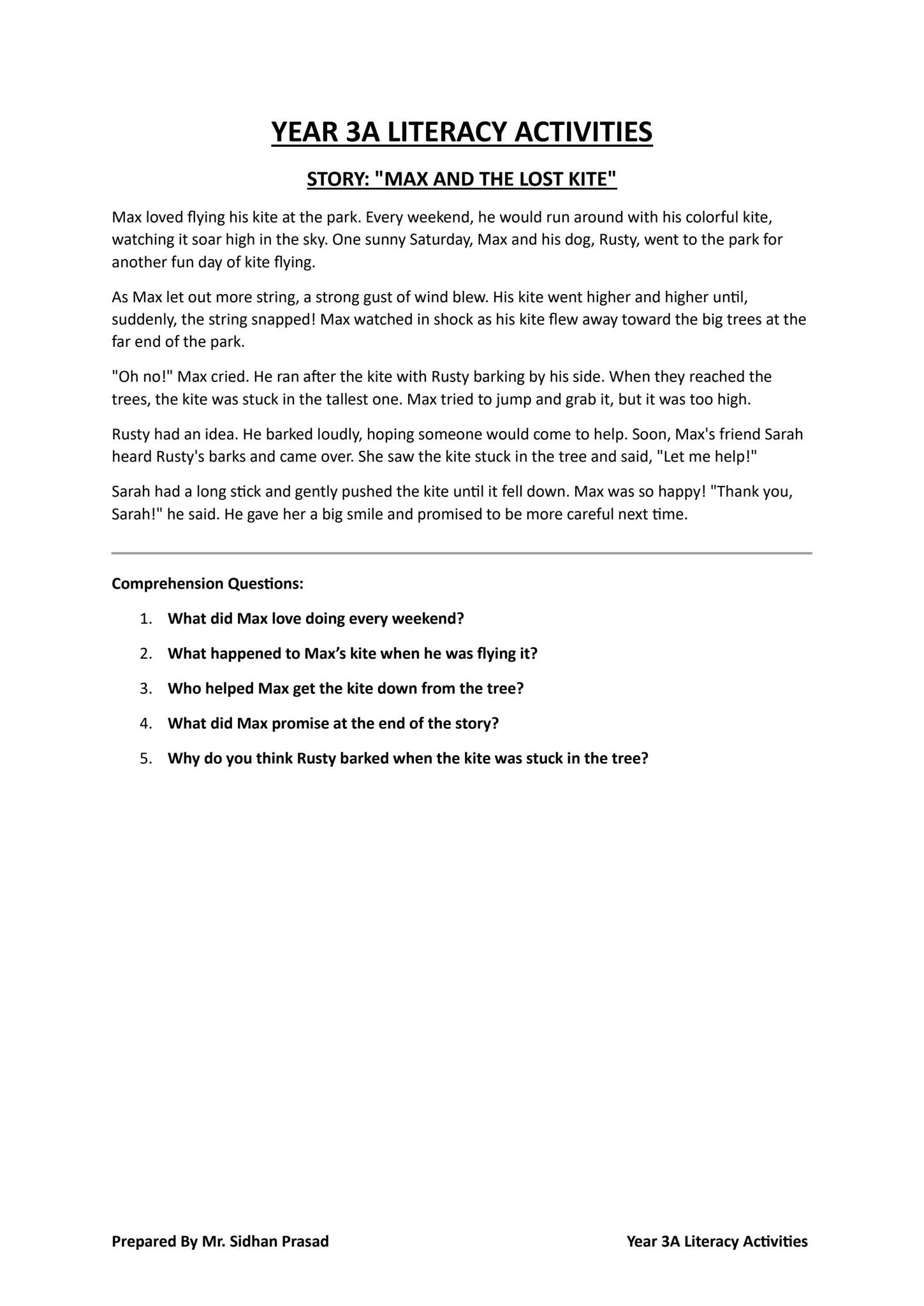 YEAR 3A LITERACY ACTIVITIES by Sidhan Prasad - Issuu