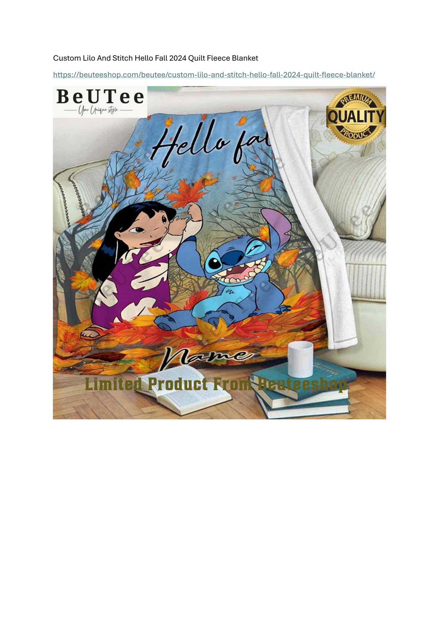 Custom Lilo And Stitch Hello Fall 2024 Quilt Fleece Blanket by Shop Owl ...
