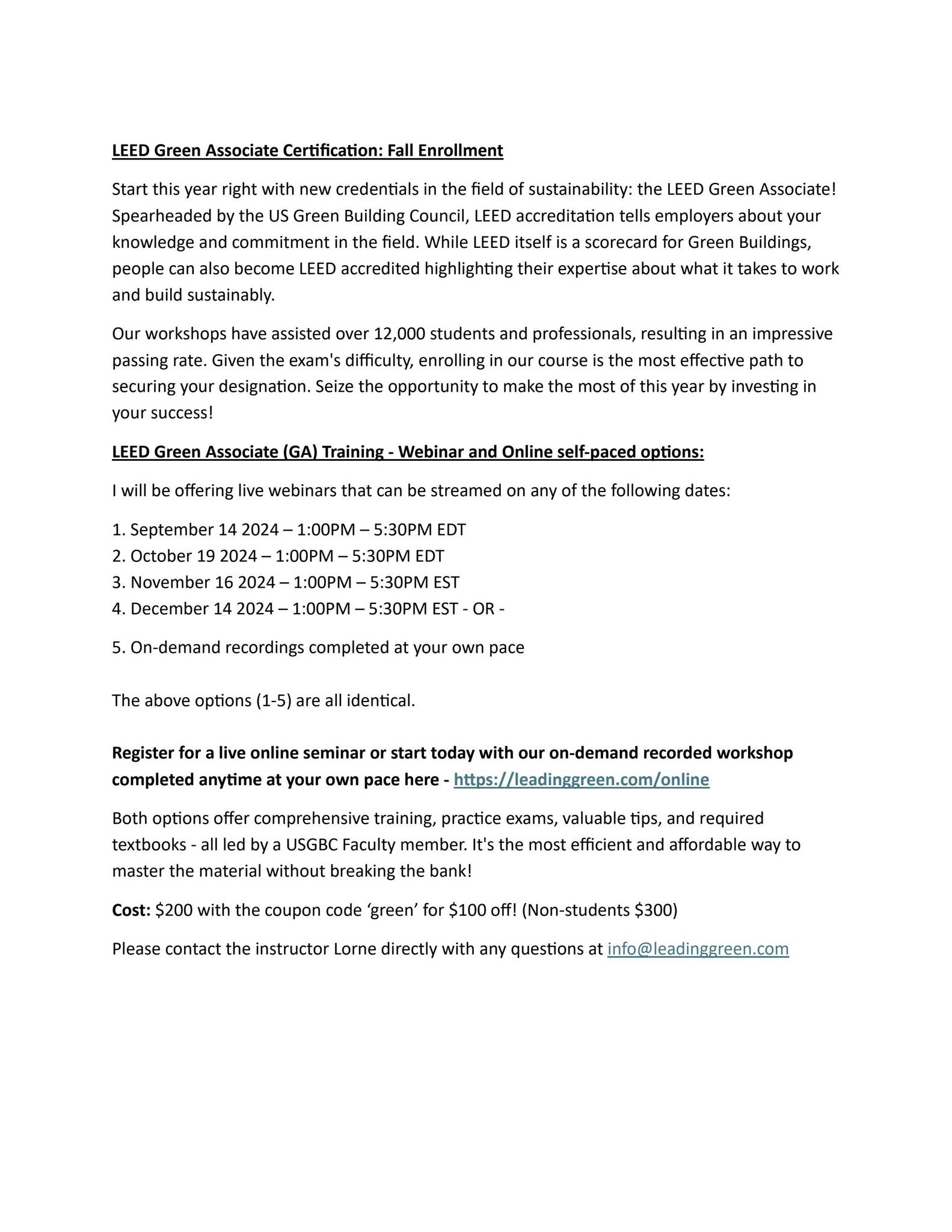 LEED Green Associate Certification 2024: Fall Enrollment by UAlbany - Issuu