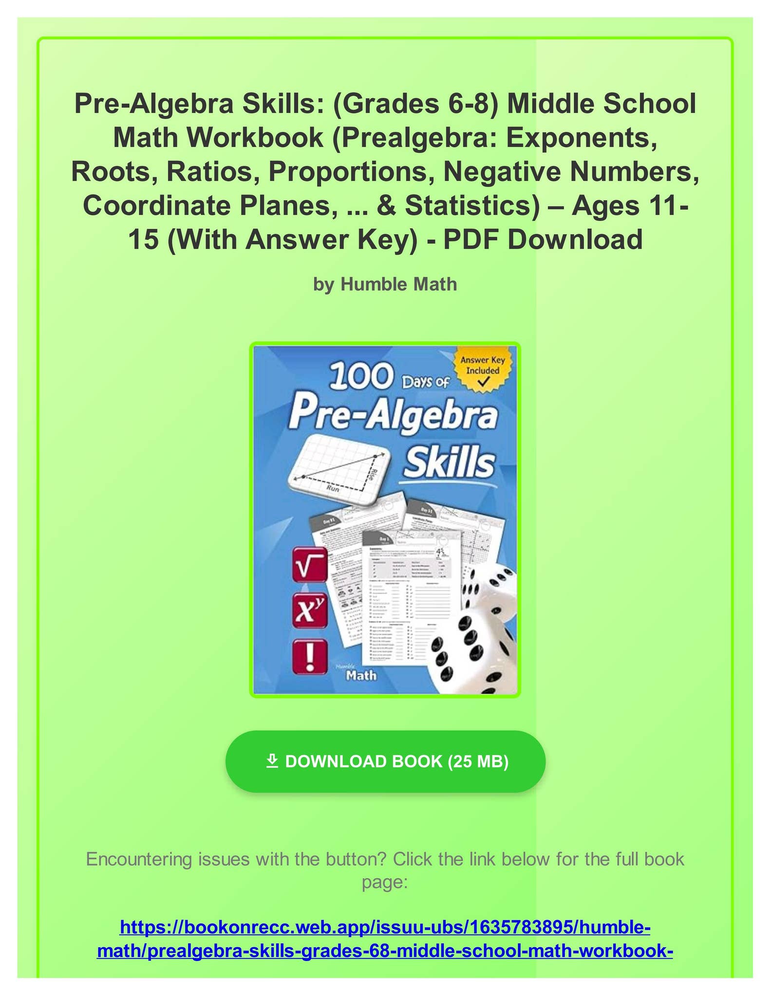 Ebook Free Pre-Algebra Skills: (Grades 6-8) Middle School Math Workbook ...