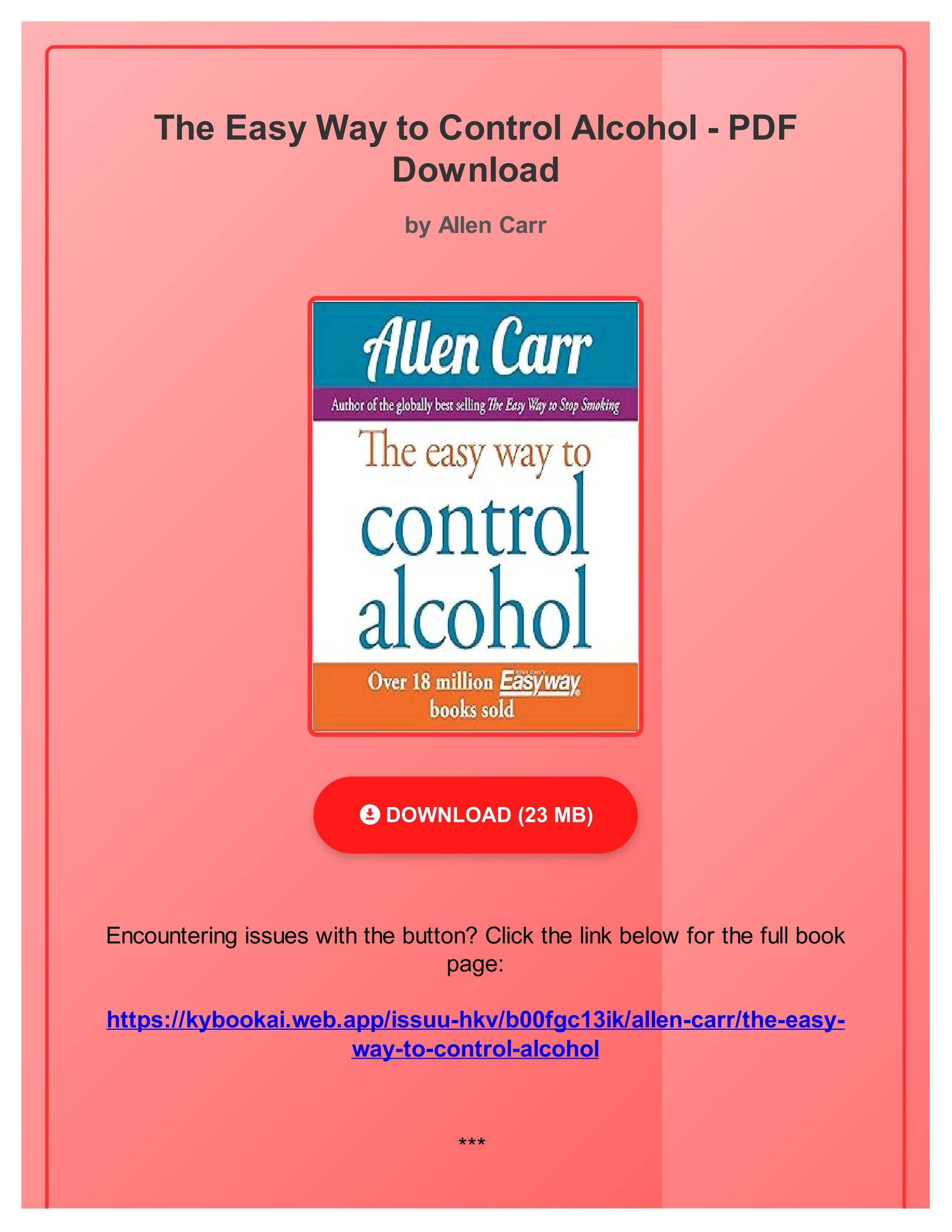 EBOOK The Easy Way to Control Alcohol by Allen Carr by GottliebVom - Issuu