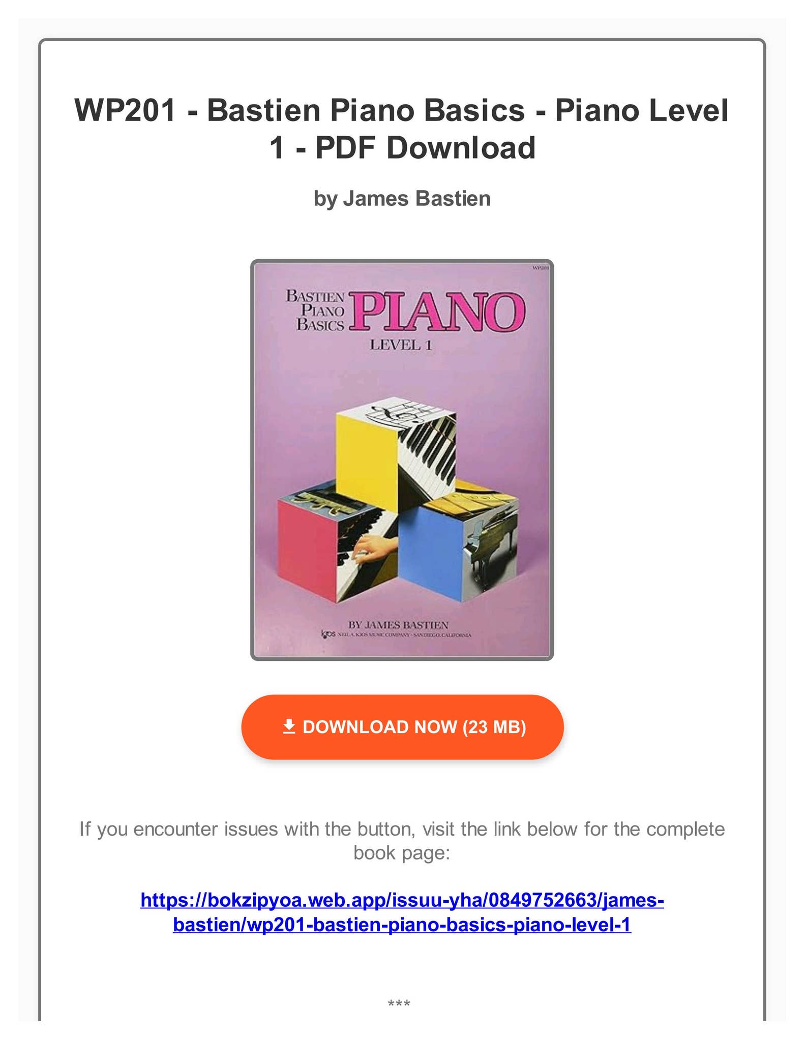 FREE PDF WP201 - Bastien Piano Basics - Piano Level 1 by James Bastien ...