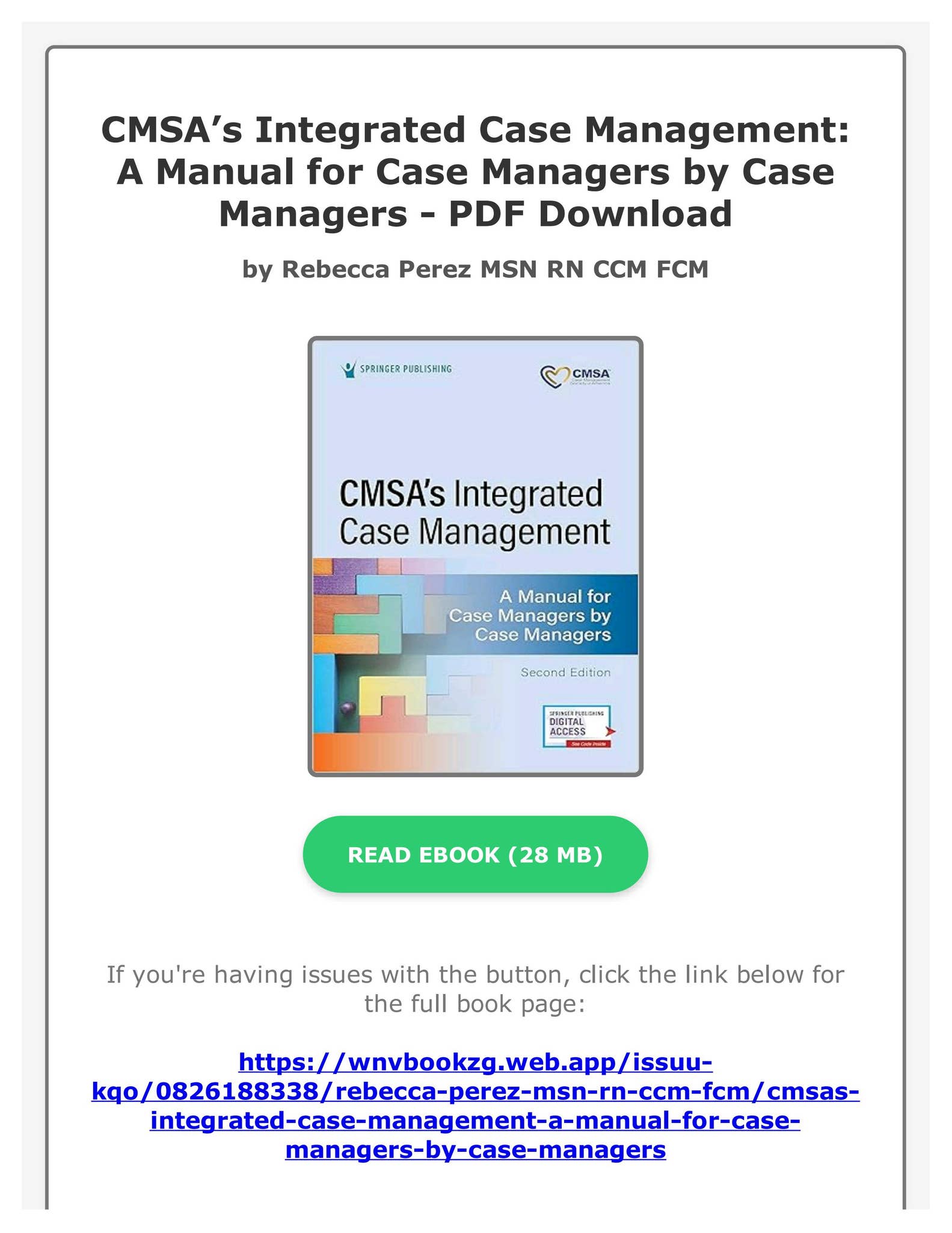 EBOOK) CMSA’s Integrated Case Management: A Manual for Case Managers by ...