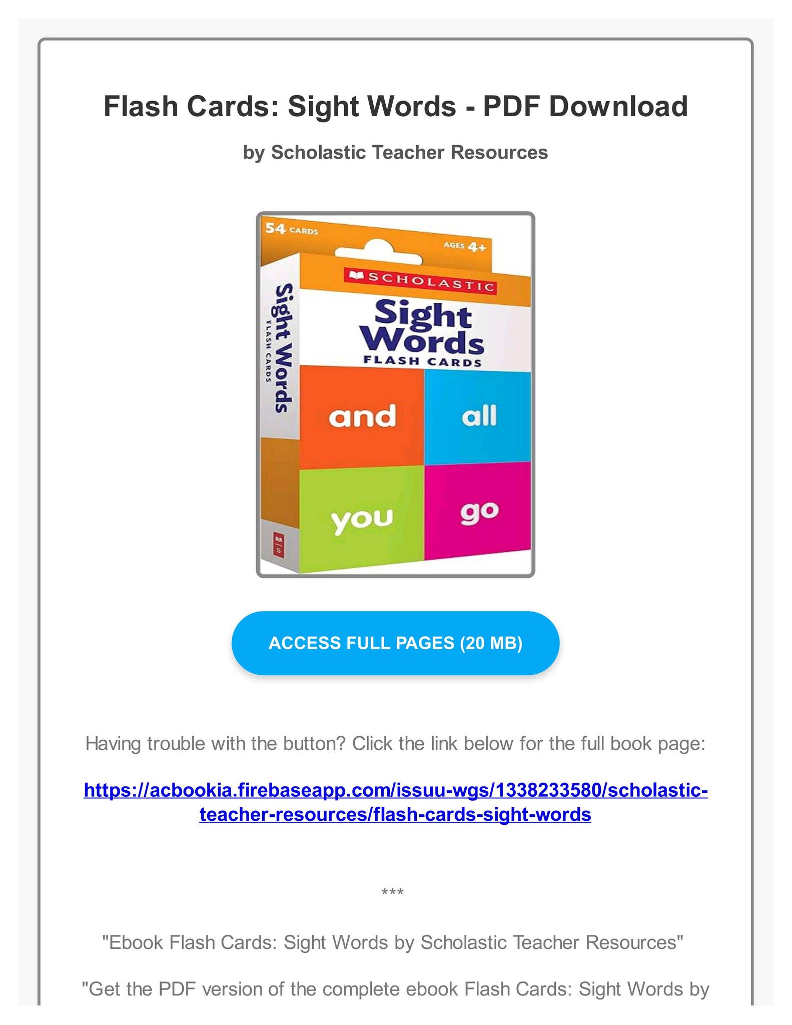 Ebook Flash Cards: Sight Words by Scholastic Teacher Resources by ...
