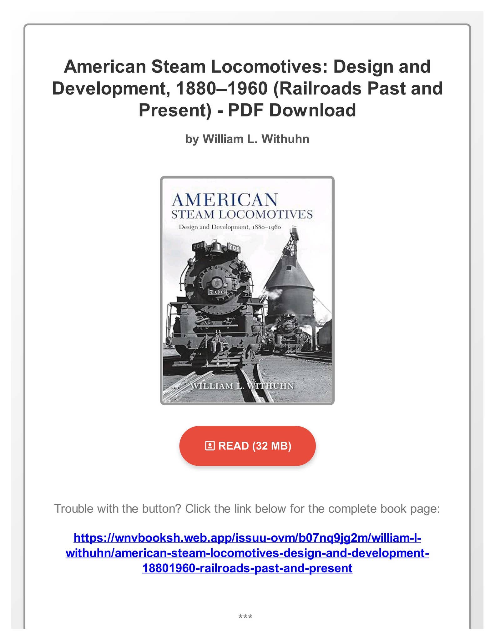 (PDF Ebook) American Steam Locomotives: Design and Development, 1880 ...