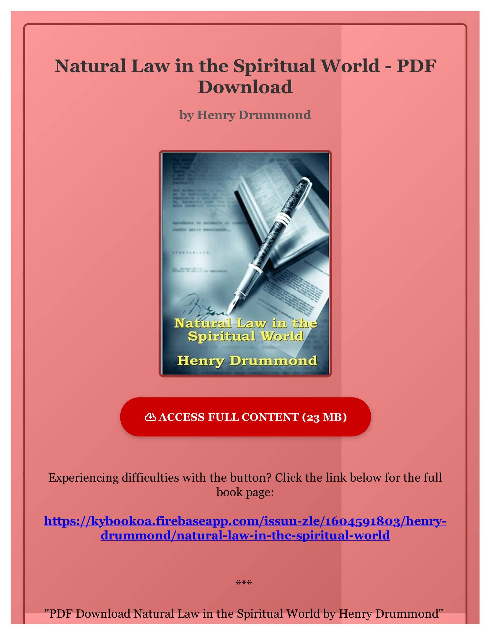 PDF Download Natural Law in the Spiritual World by Henry Drummond by ...