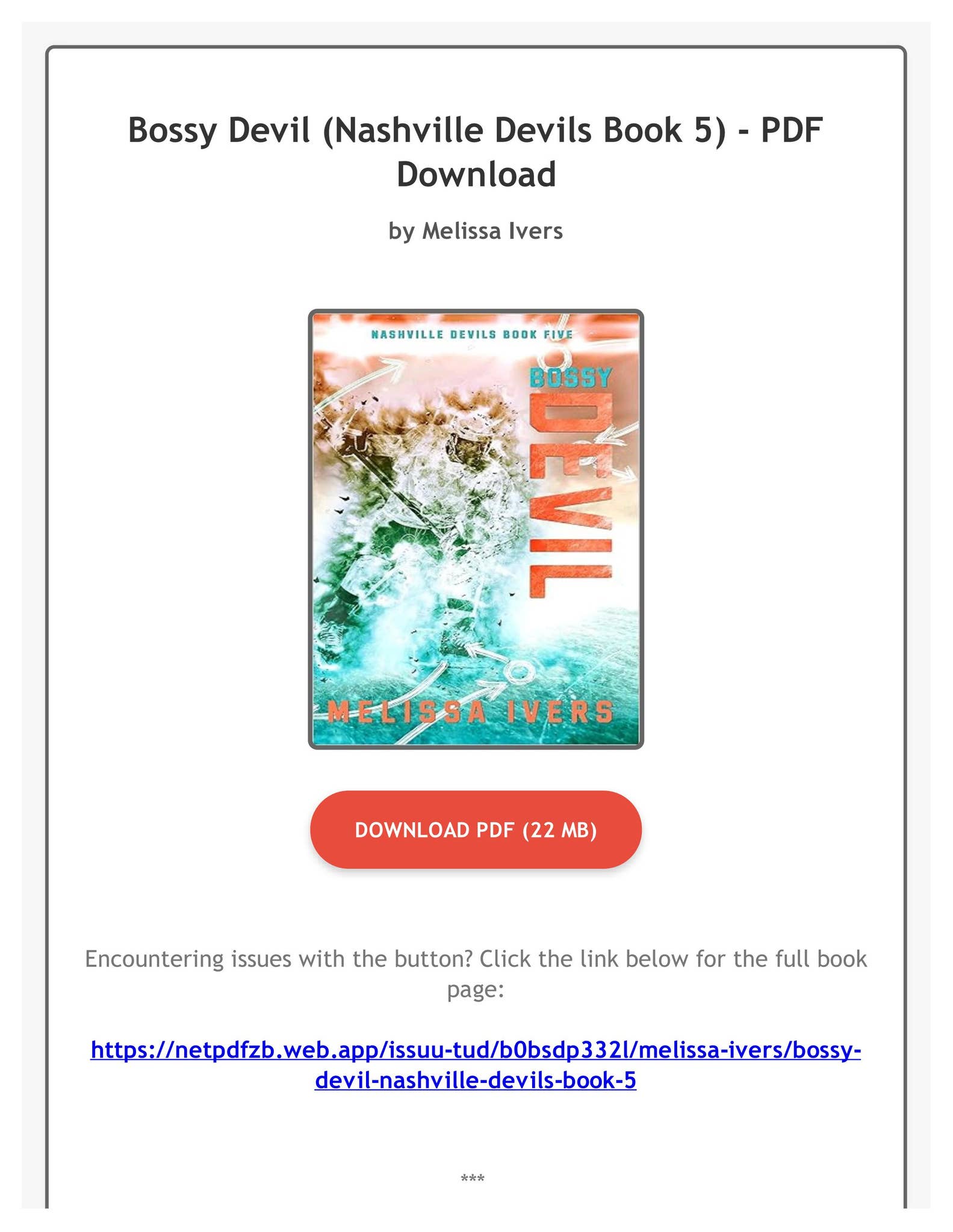 Ebook PDF Bossy Devil (Nashville Devils Book 5) by Melissa Ivers by ...