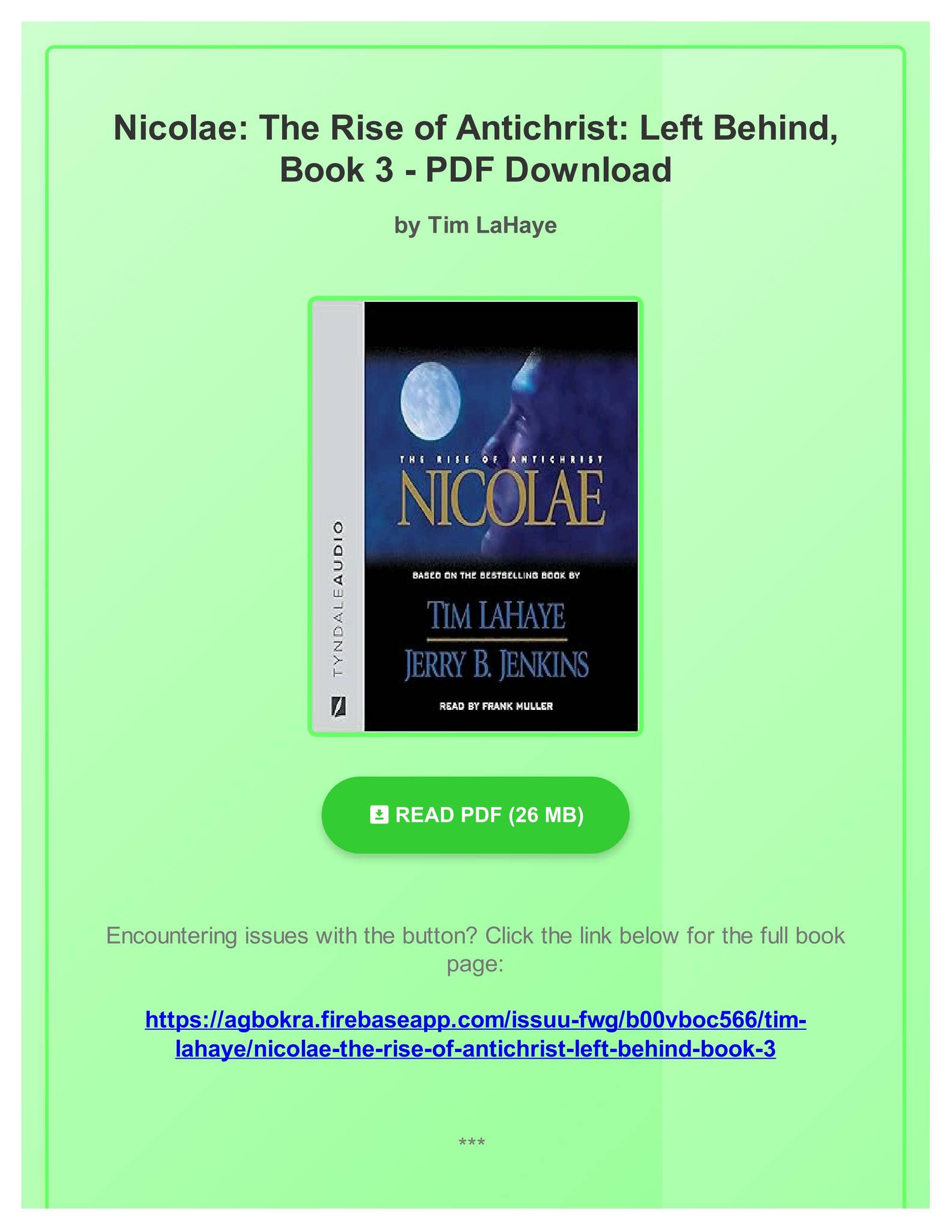 PDF Free Nicolae: The Rise of Antichrist: Left Behind, Book 3 by Tim ...