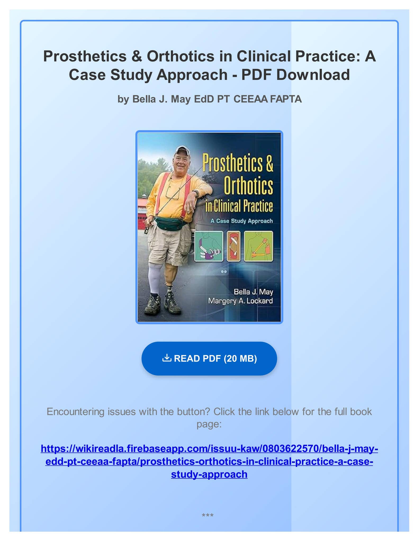 (PDF) Prosthetics & Orthotics in Clinical Practice: A Case Study Approach by Bella J. May EdD PT ...