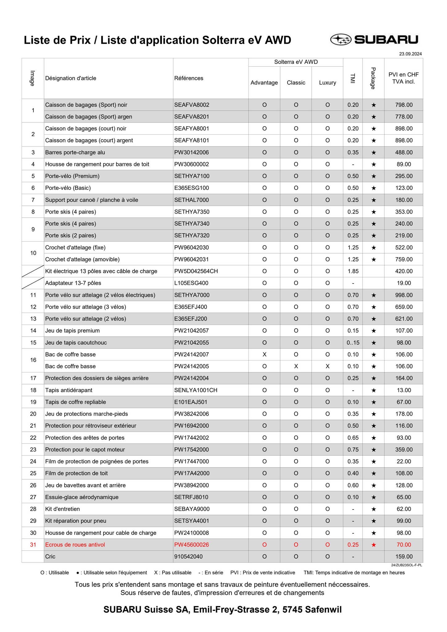 Zubehör Solterra Preisliste FR by SUBARU Schweiz - Issuu