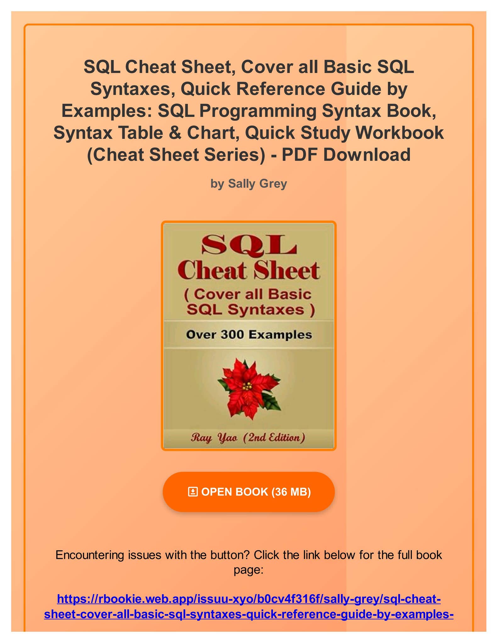 Ebook SQL Cheat Sheet, Cover all Basic SQL Syntaxes, Quick Reference Guide by Examples: SQL ...
