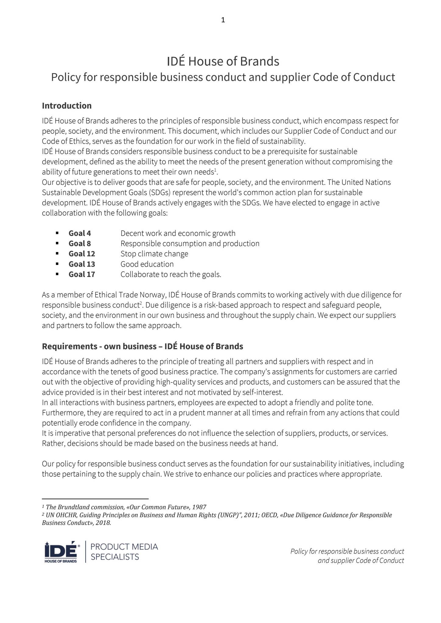 Policy for responsible business conduct with CoC by IDE House of Brands ...