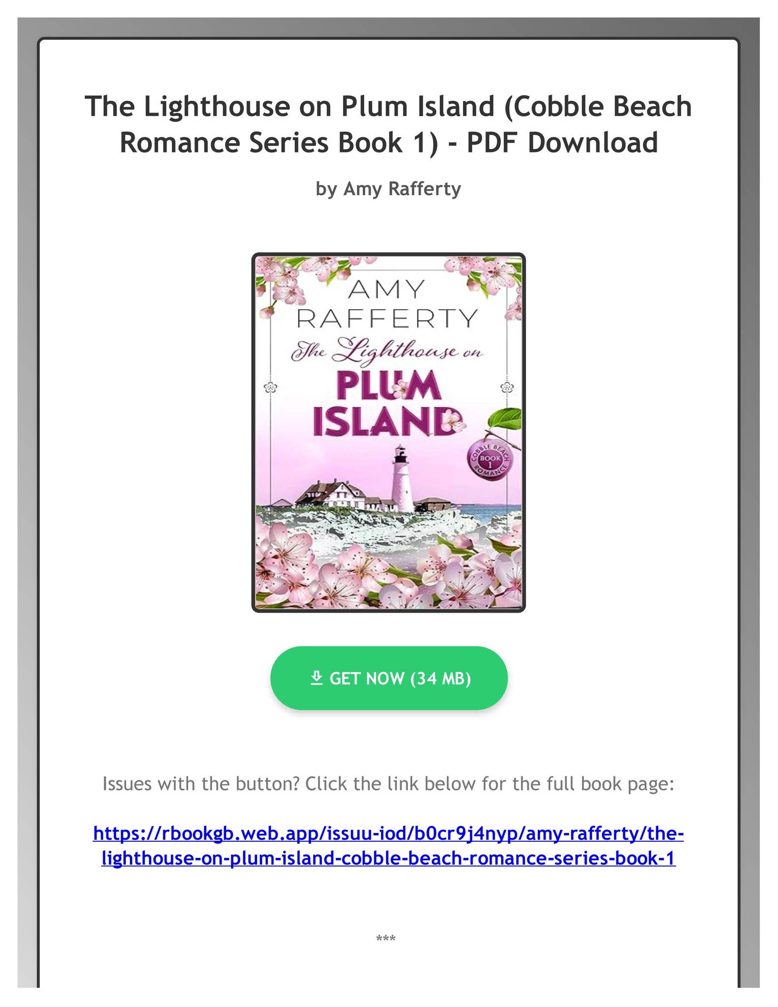 PDF The Lighthouse on Plum Island (Cobble Beach Romance Series Book 1) by Amy Rafferty by ...