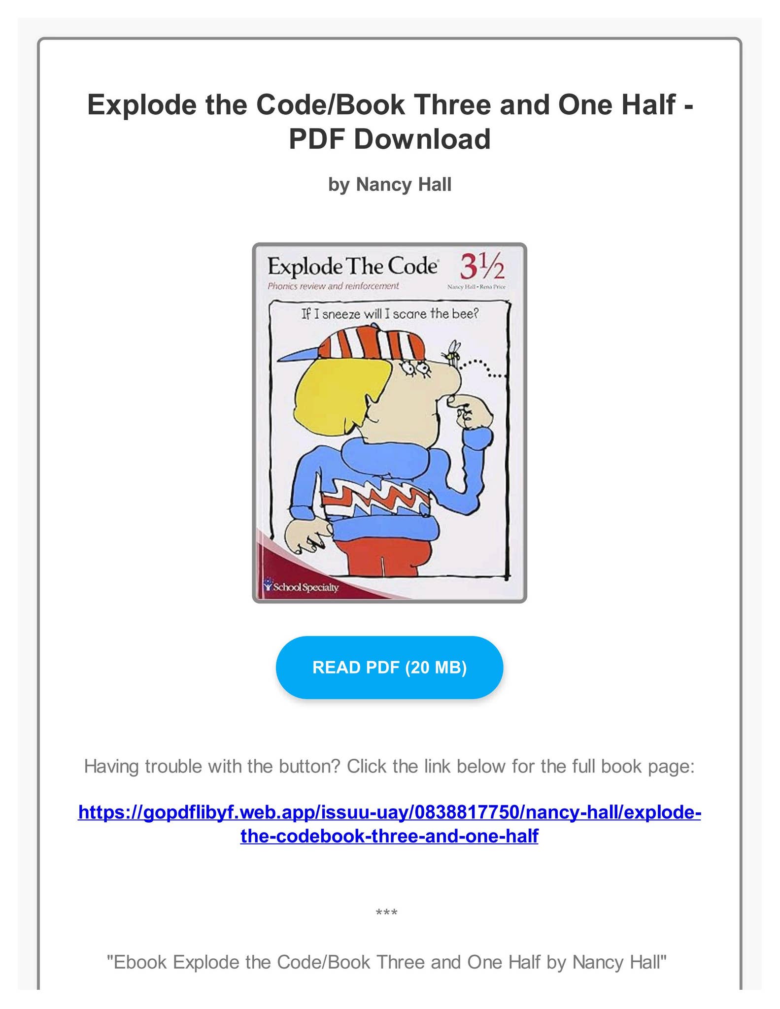 Ebook Explode the Code/Book Three and One Half by Nancy Hall by BergeVsj - Issuu