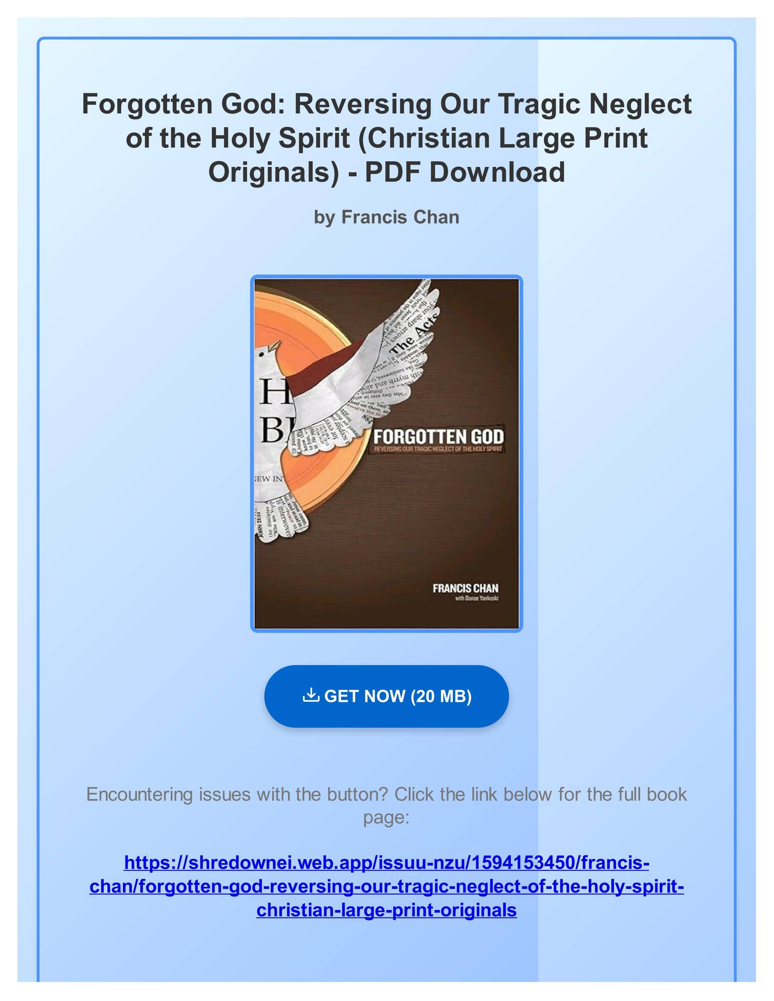 (PDF) Forgotten God: Reversing Our Tragic Neglect of the Holy Spirit ...