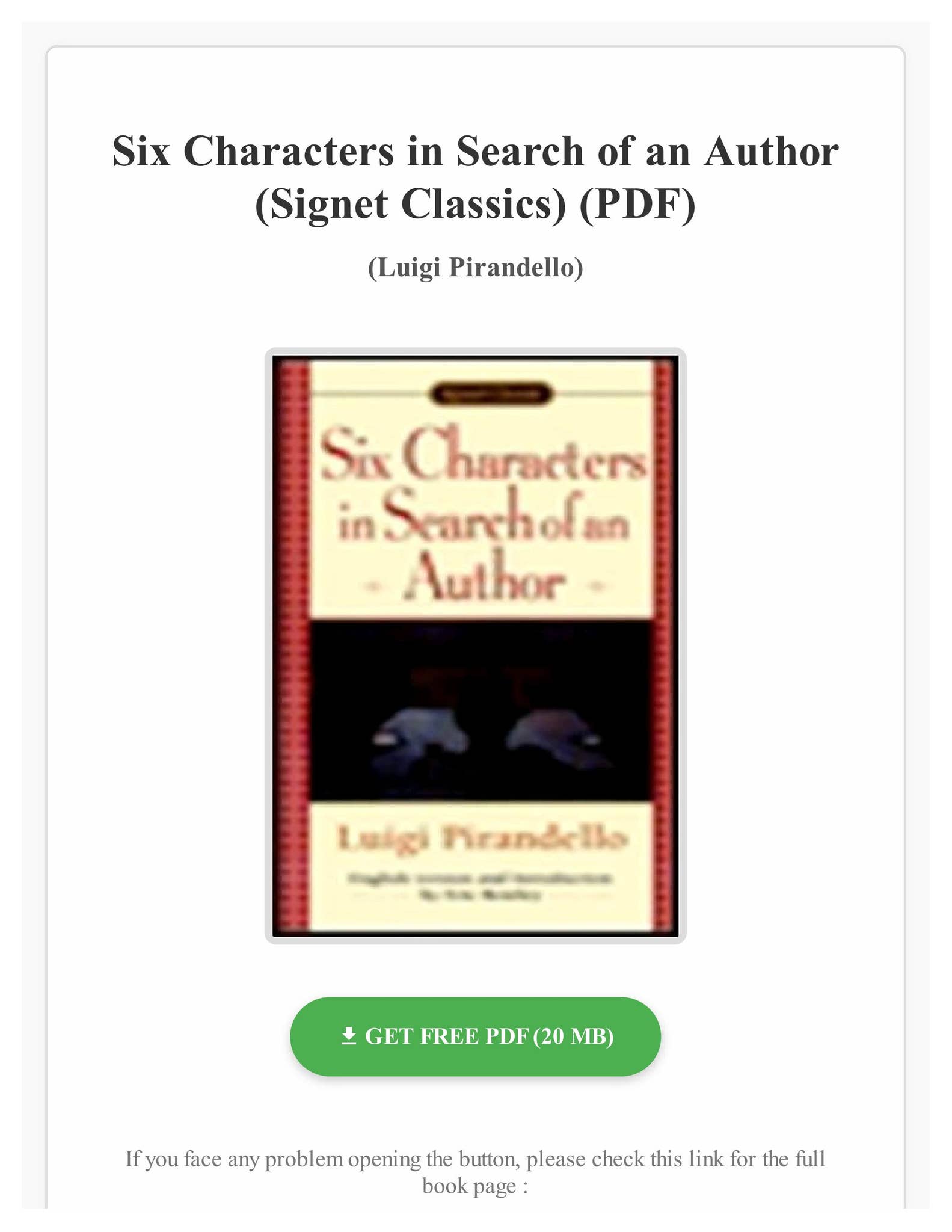 EBOOK Six Characters in Search of an Author (Signet Classics) by Luigi ...