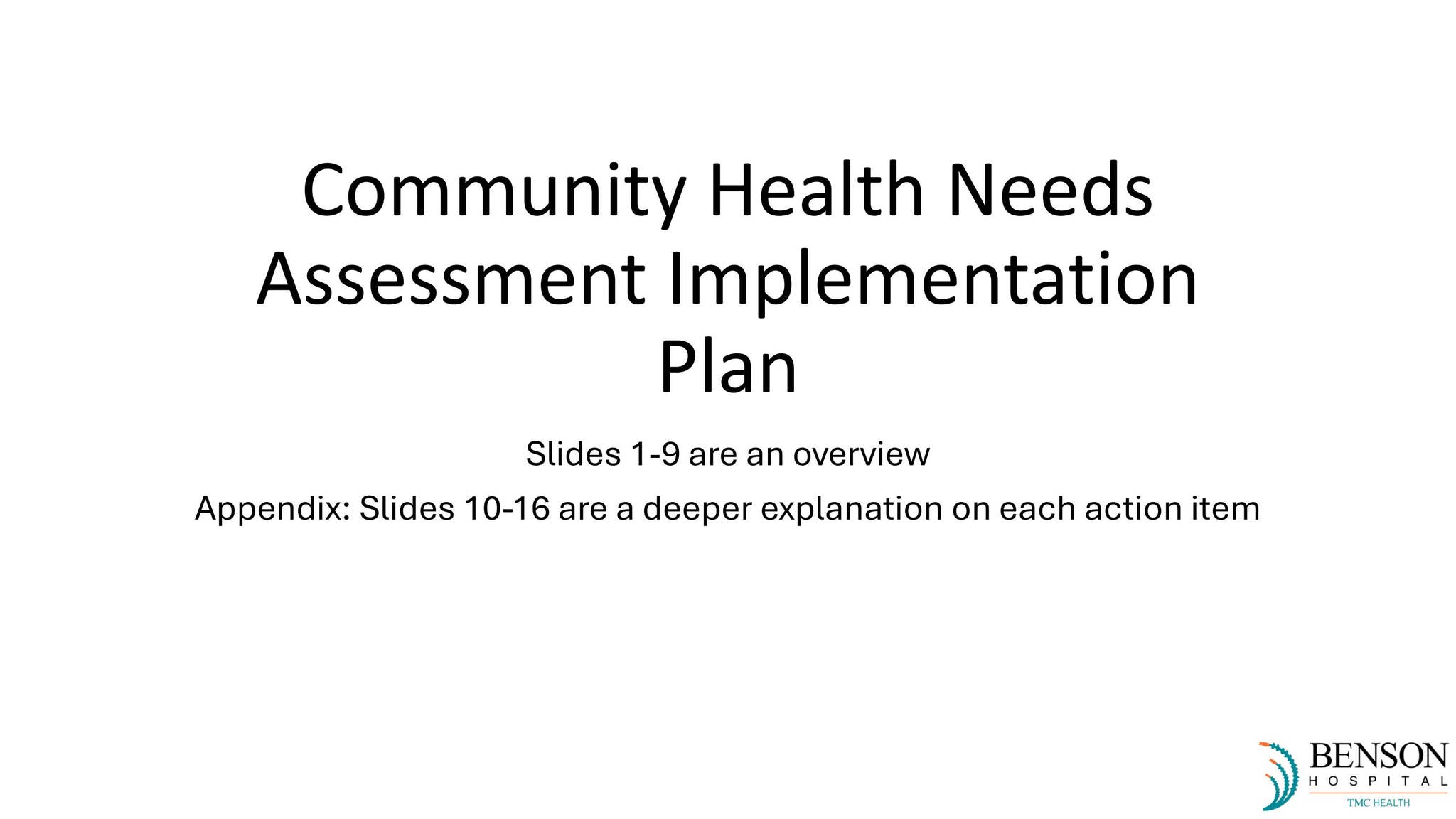 Benson Hospital CHNA Implementation Plan 2024-2026 by Tucson Medical ...
