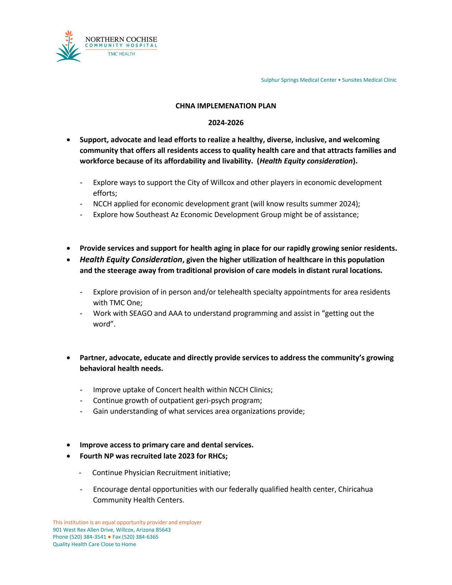 NCCH CHNA Implementation Plan 2024-2026 by Tucson Medical Center - Issuu
