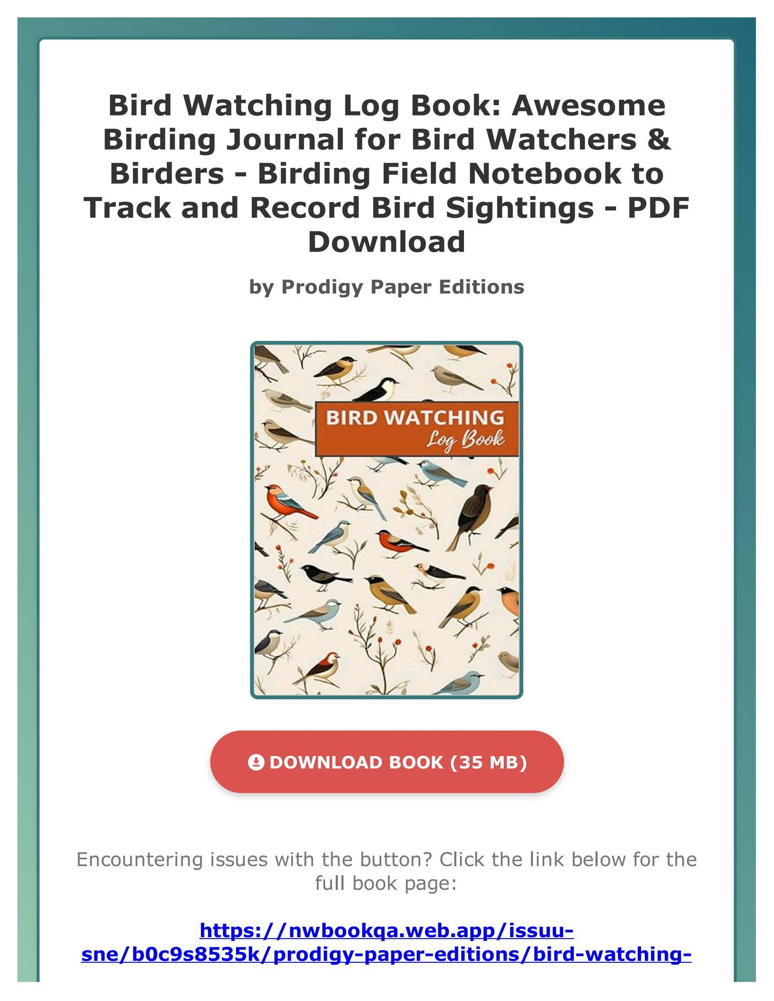 FREE PDF Bird Watching Log Book: Awesome Birding Journal for Bird ...