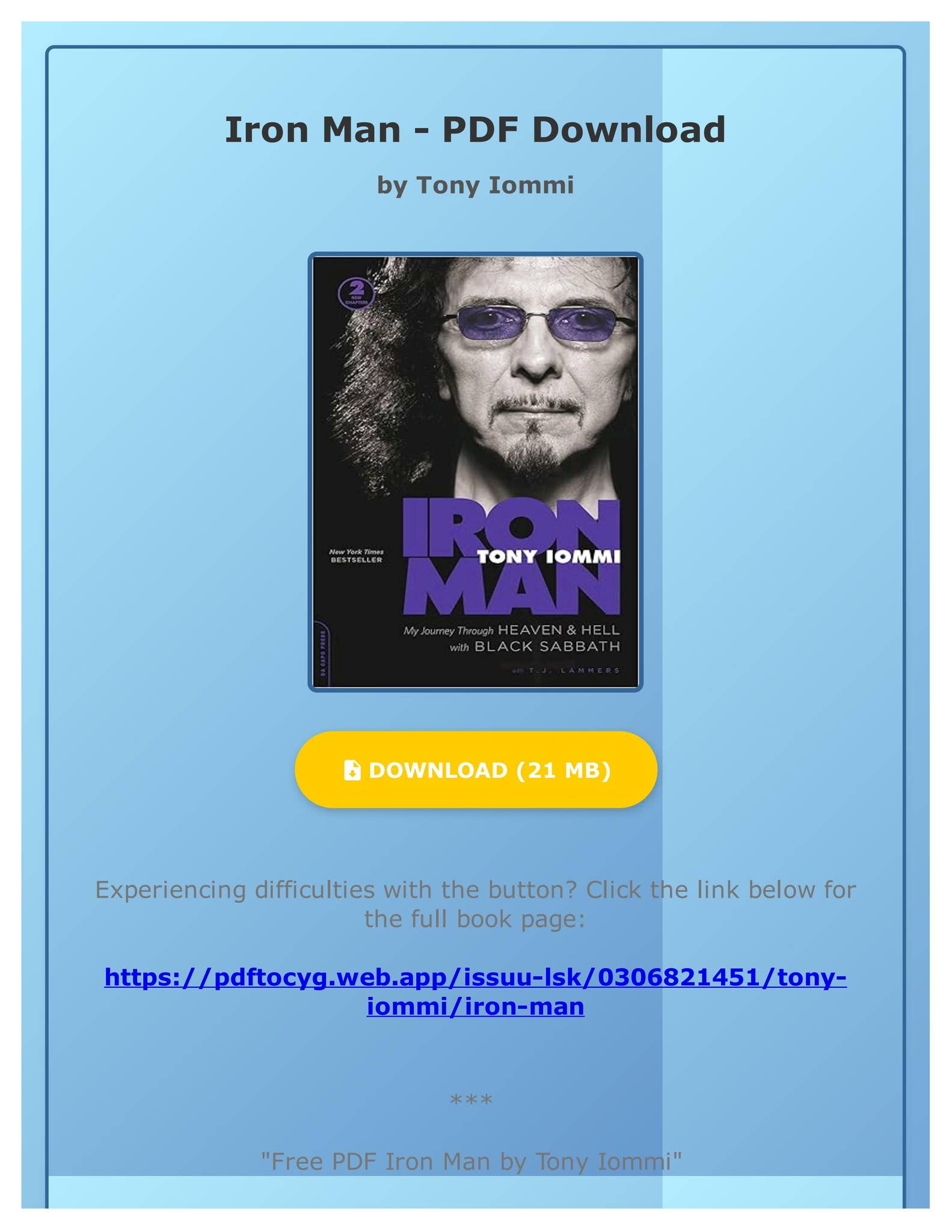 Free PDF Iron Man by Tony Iommi by DareVbc - Issuu