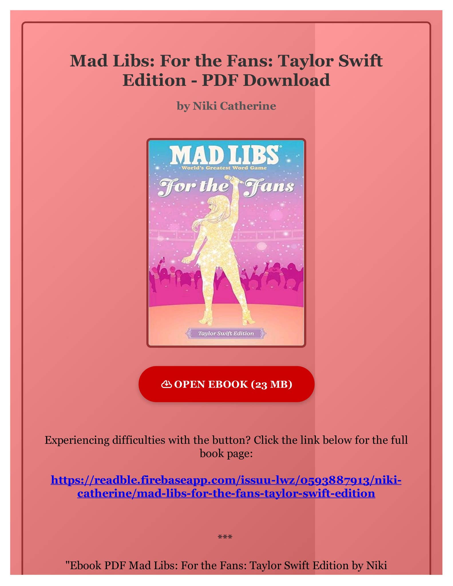 Ebook PDF Mad Libs: For the Fans: Taylor Swift Edition by Niki ...