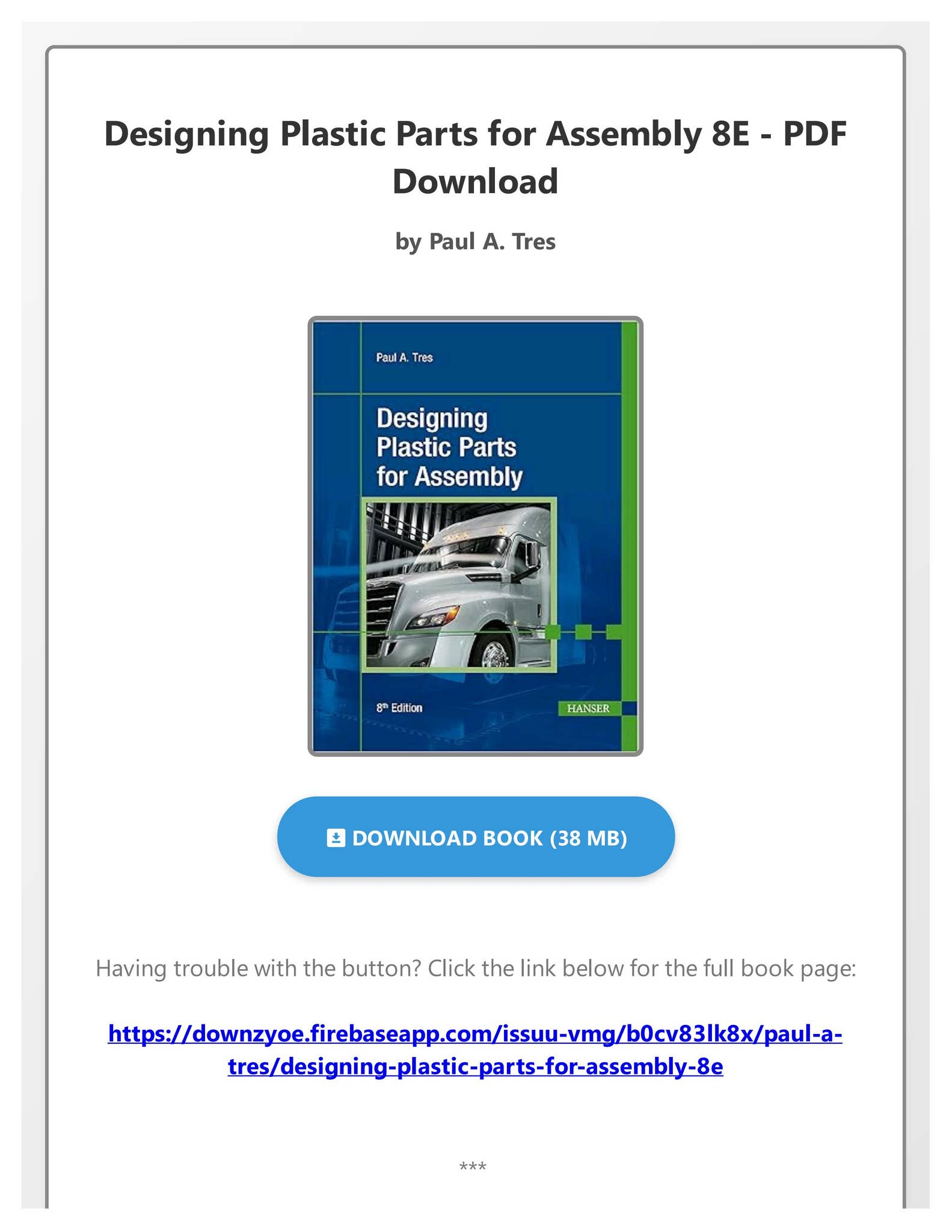 Ebook Free Designing Plastic Parts for Assembly 8E by Paul A. Tres by ...