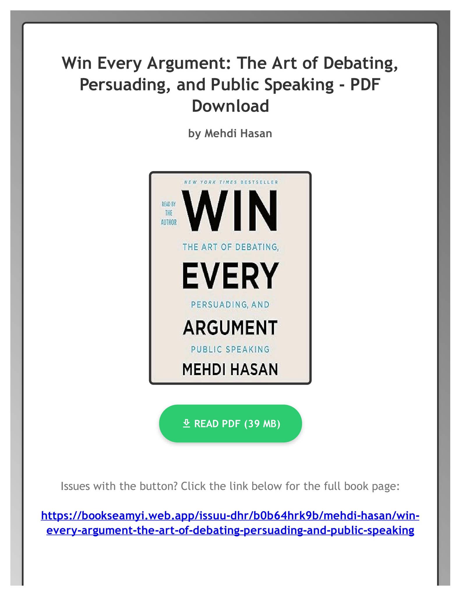 PDF Win Every Argument: The Art of Debating, Persuading, and Public ...