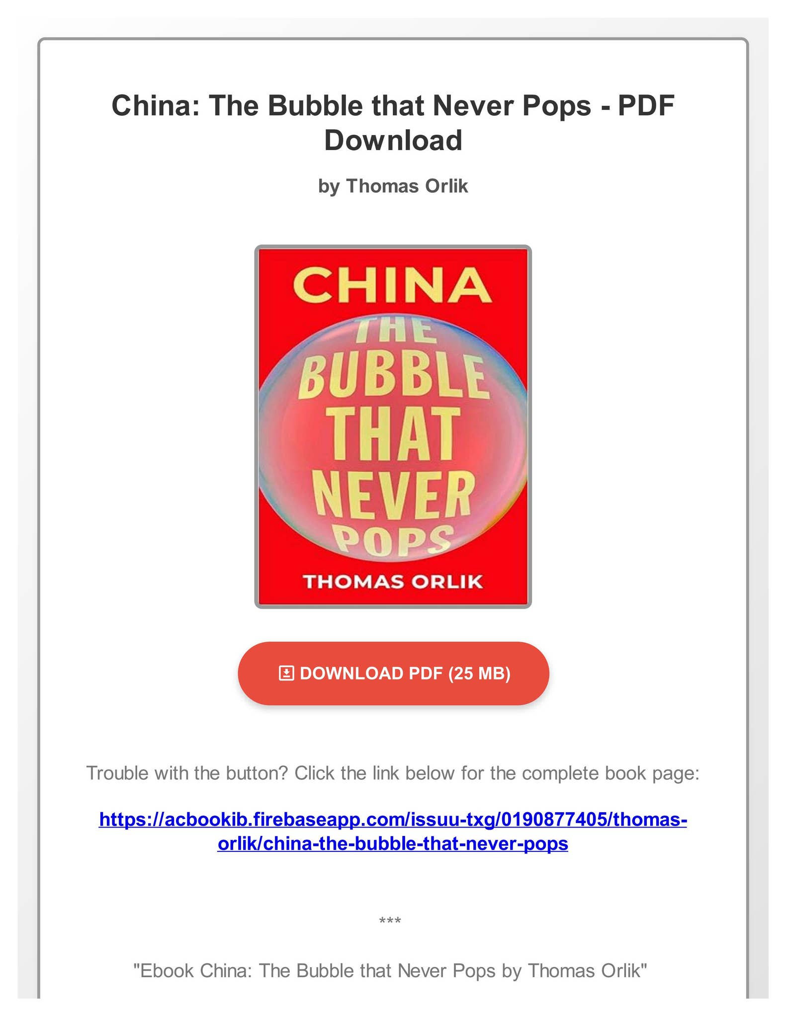 Ebook China: The Bubble that Never Pops by Thomas Orlik by ...