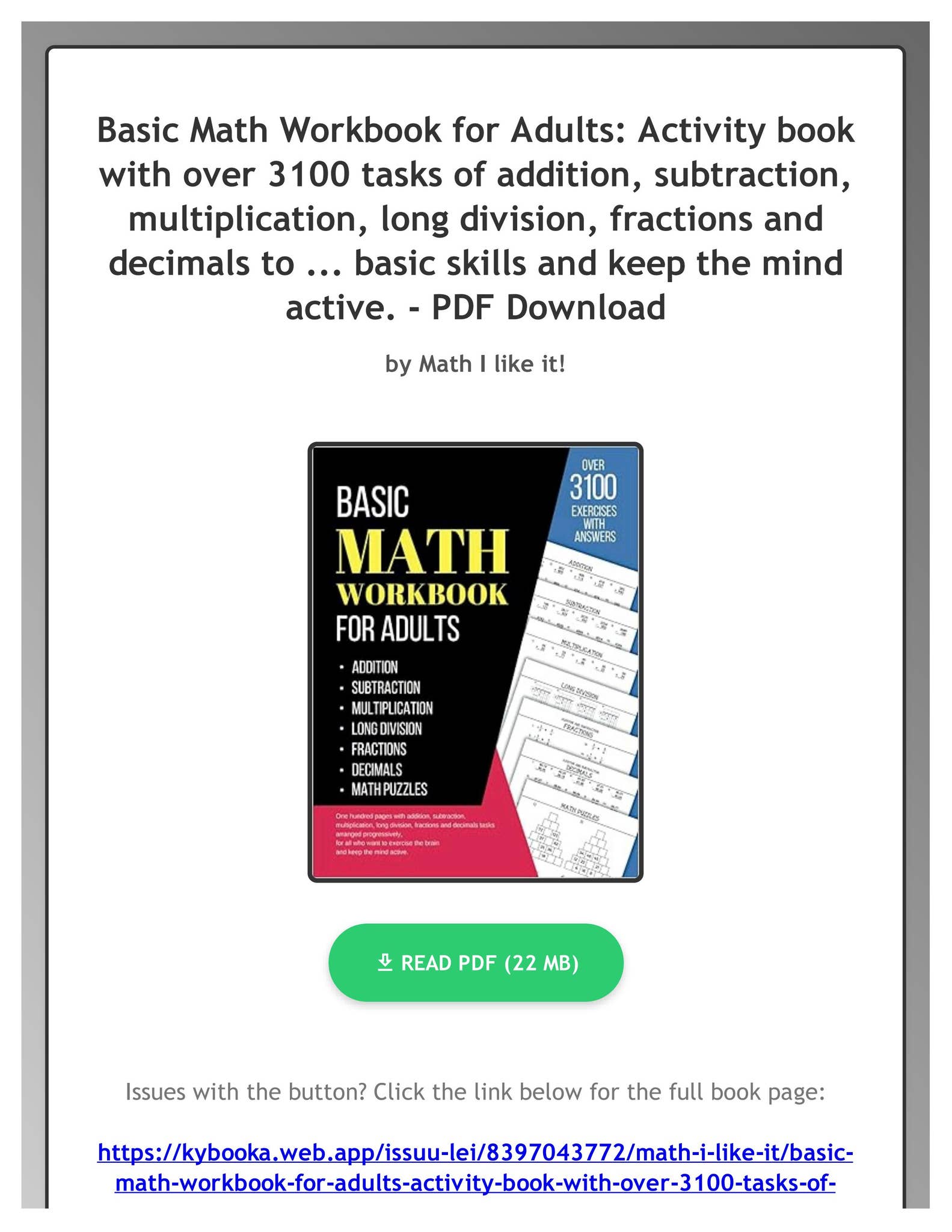 PDF Basic Math Workbook for Adults: Activity book with over 3100 tasks ...