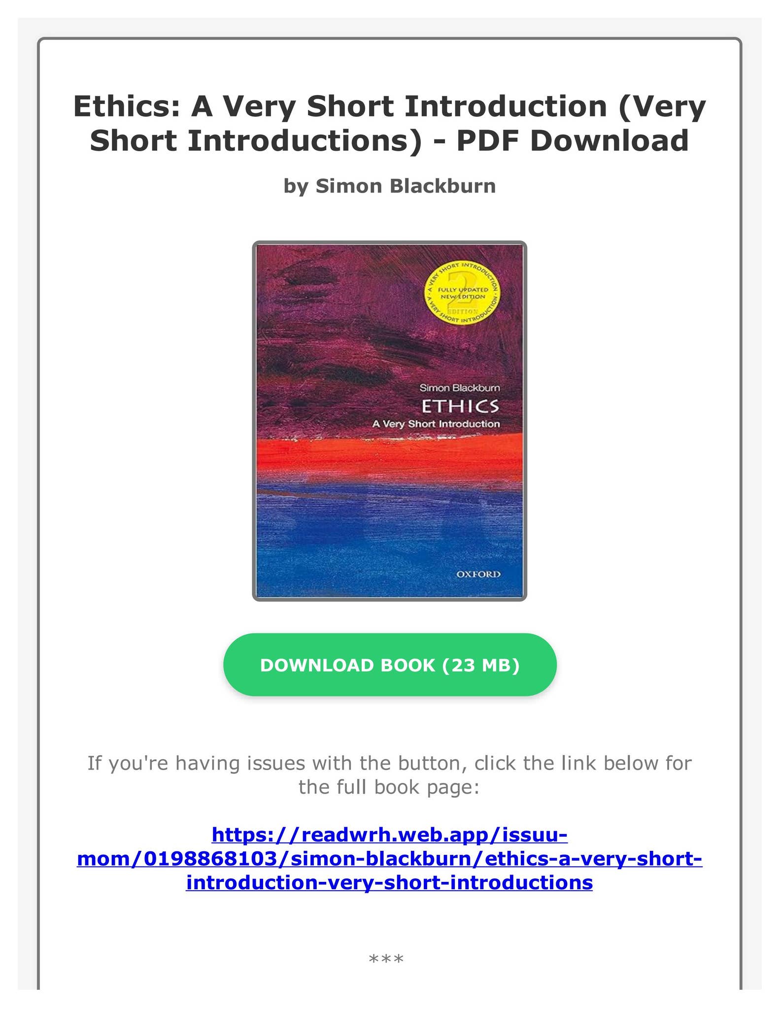PDF Free Ethics: A Very Short Introduction (Very Short Introductions ...
