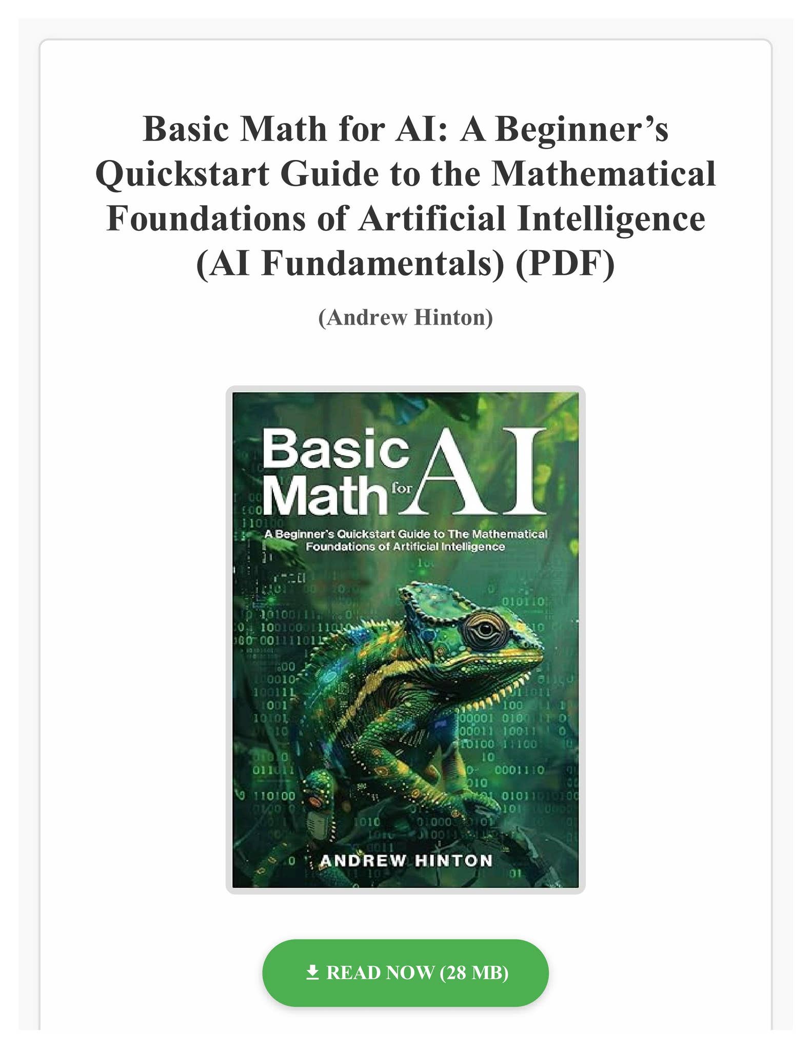 (PDF Download) Basic Math for AI: A Beginner’s Quickstart Guide to the ...