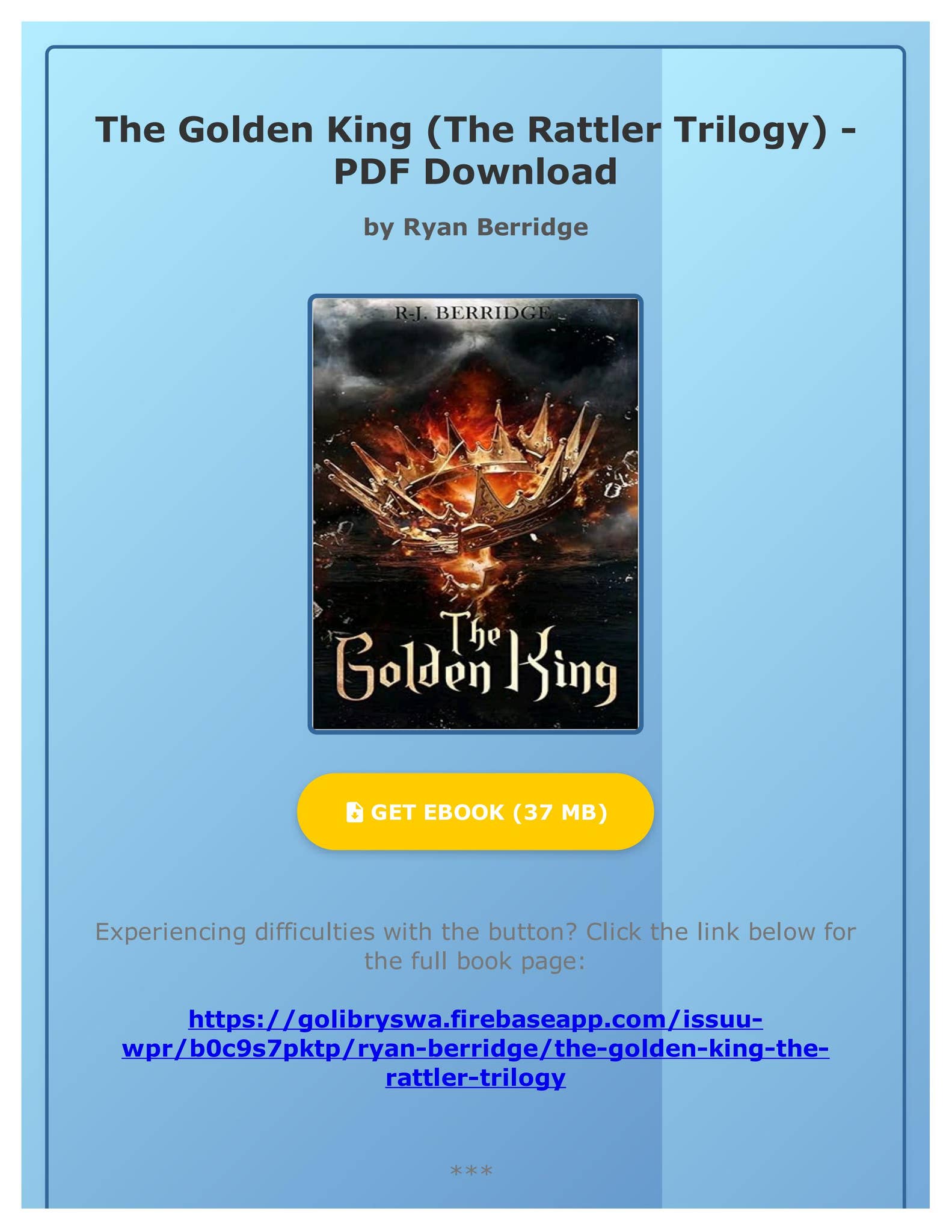 Ebook The Golden King (The Rattler Trilogy) by Ryan Berridge by ...