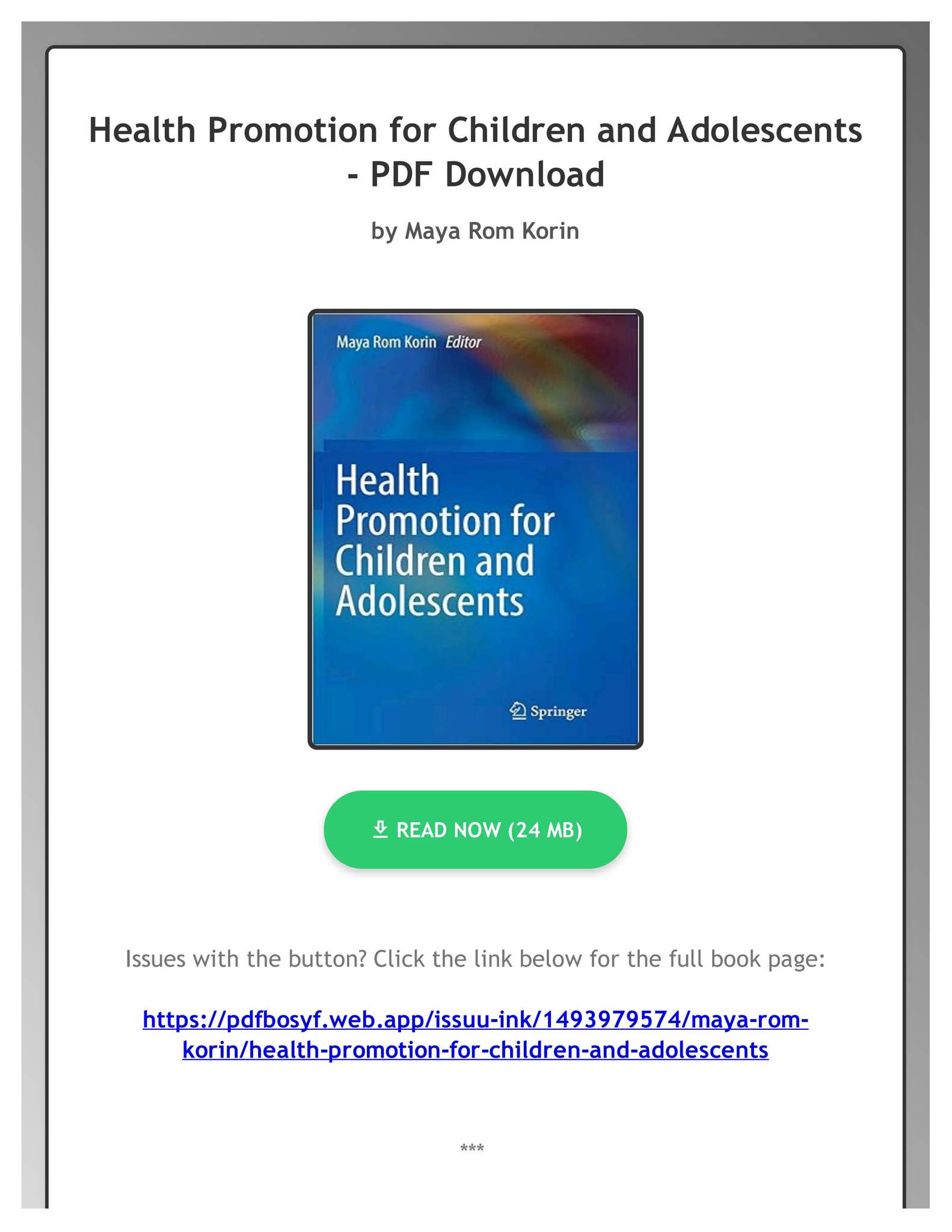 Pdf Free Health Promotion for Children and Adolescents by Maya Rom ...