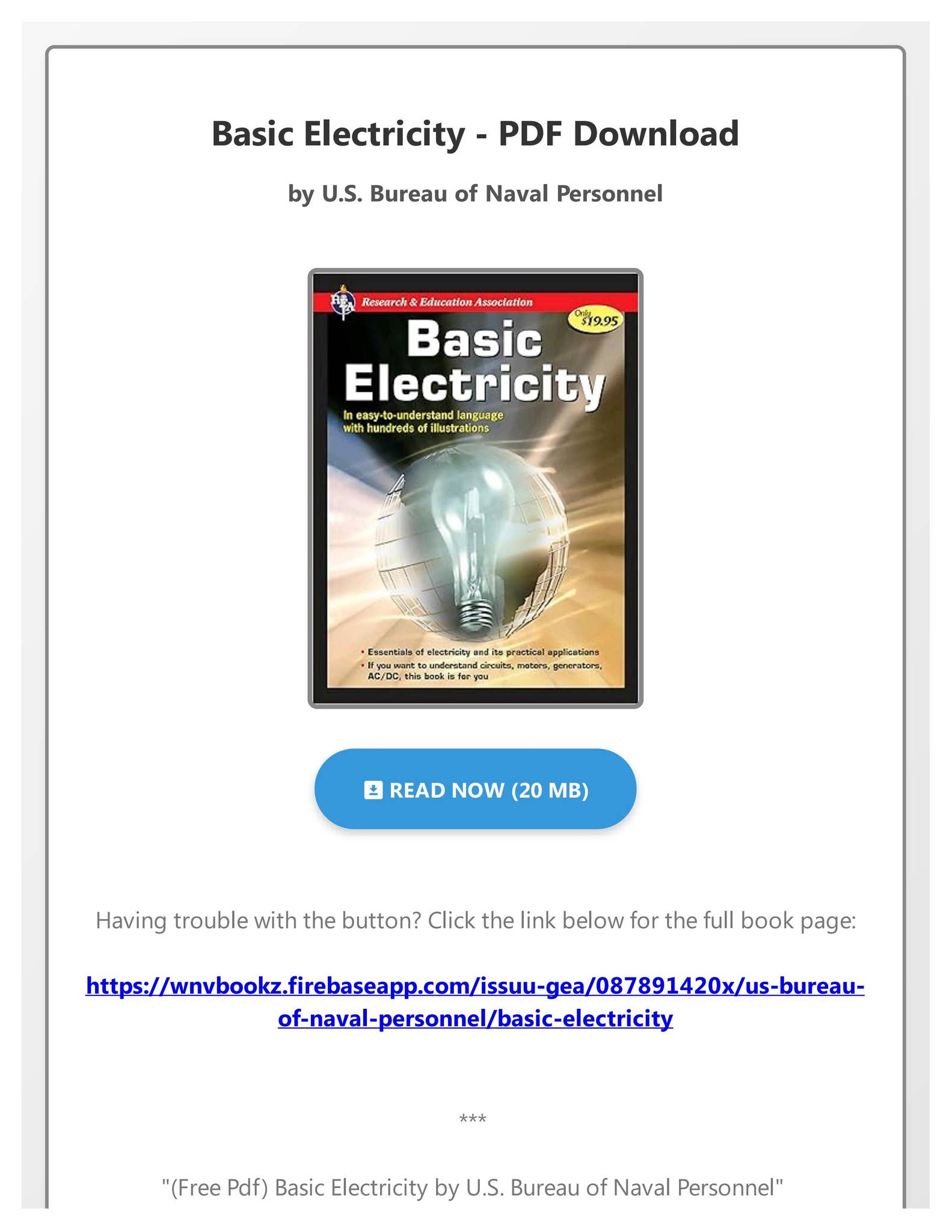 (Free Pdf) Basic Electricity by U.S. Bureau of Naval Personnel by ...
