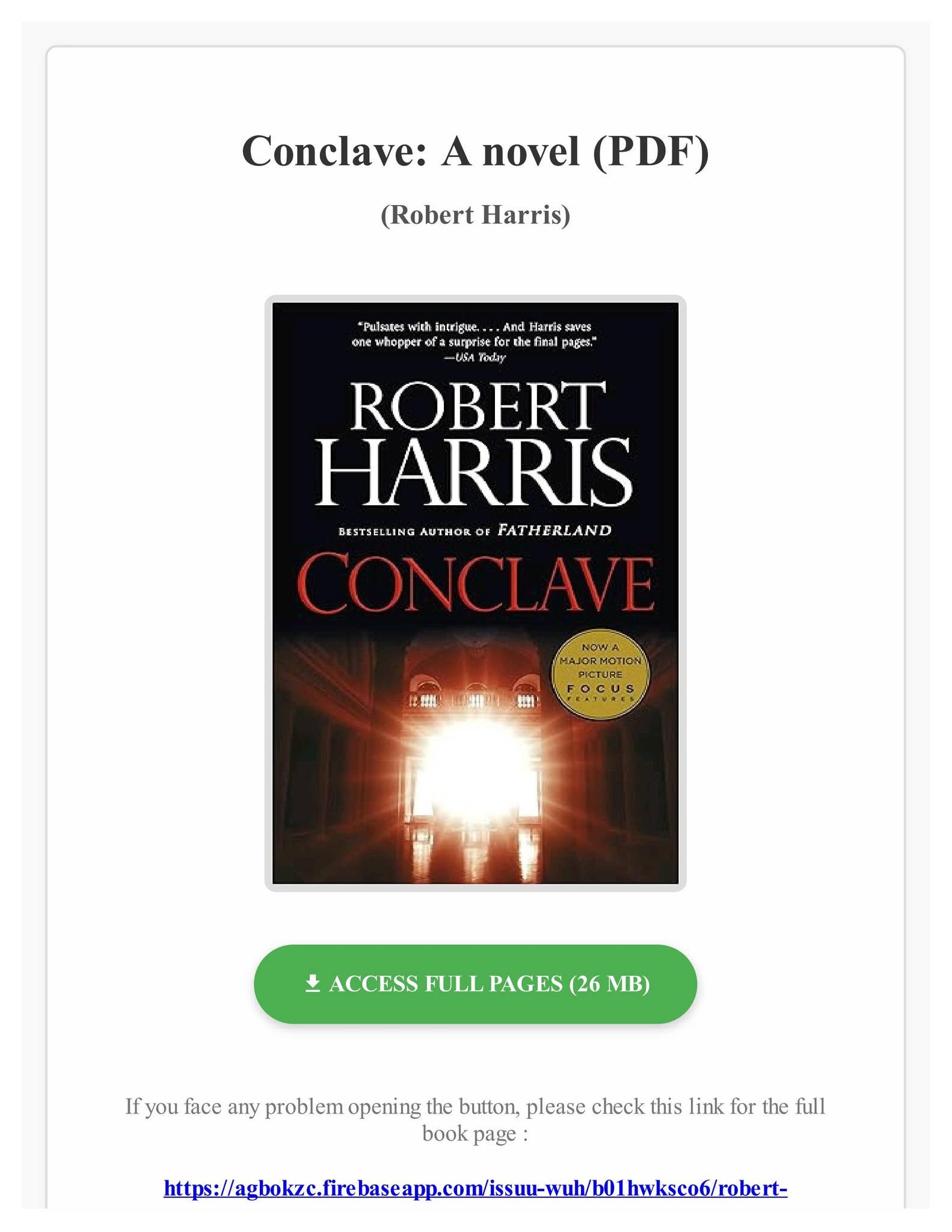 (PDF Ebook) Conclave: A novel by Robert Harris by MelissaHudsonri - Issuu
