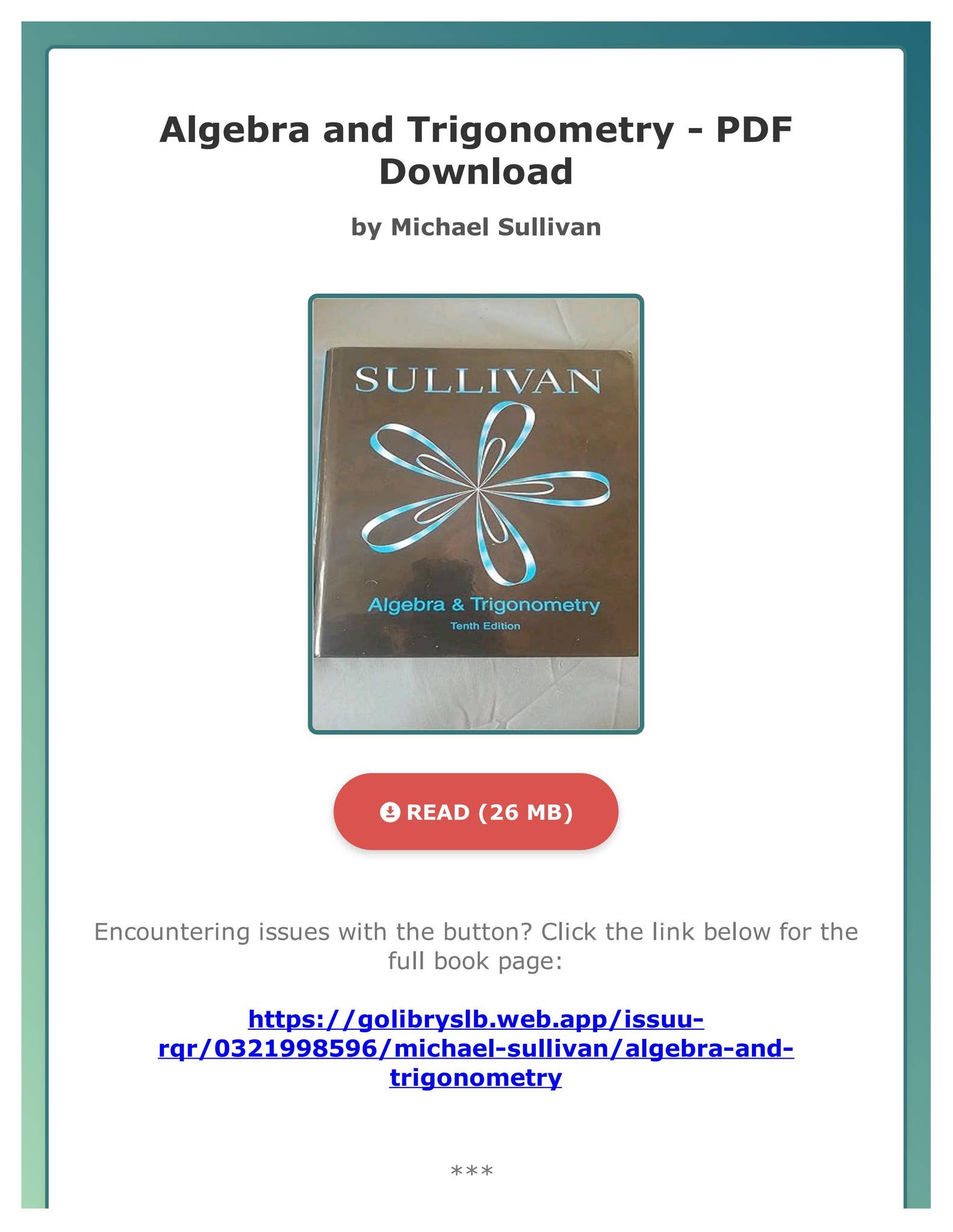 [PDF] Algebra and Trigonometry by Michael Sullivan by MelissaHudsonri ...