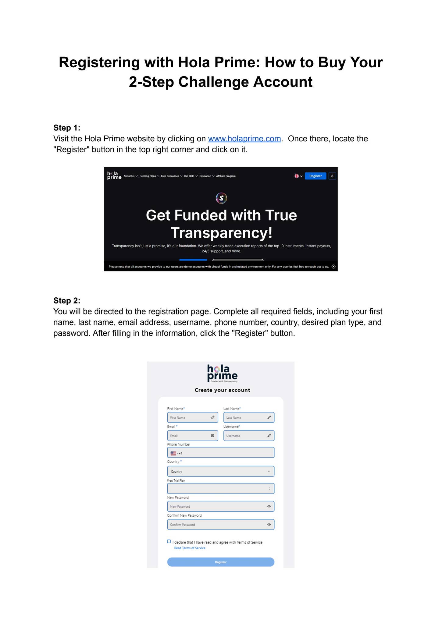 Registering with Hola Prime: How to Buy Your 2-Step Challenge Account ...