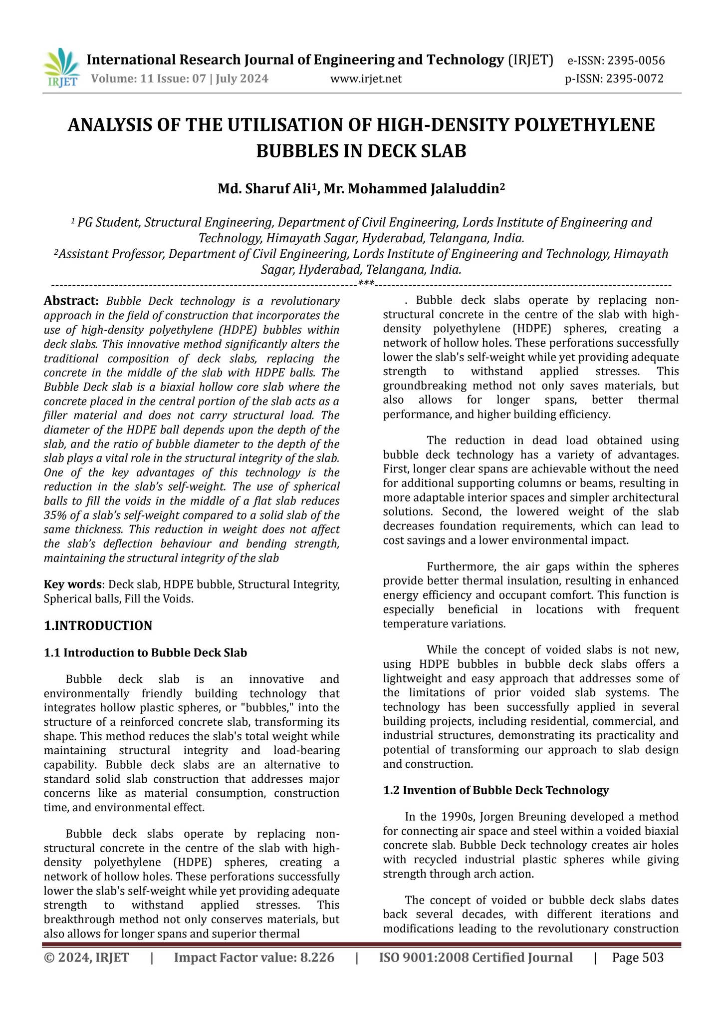ANALYSIS OF THE UTILISATION OF HIGH-DENSITY POLYETHYLENE BUBBLES IN ...