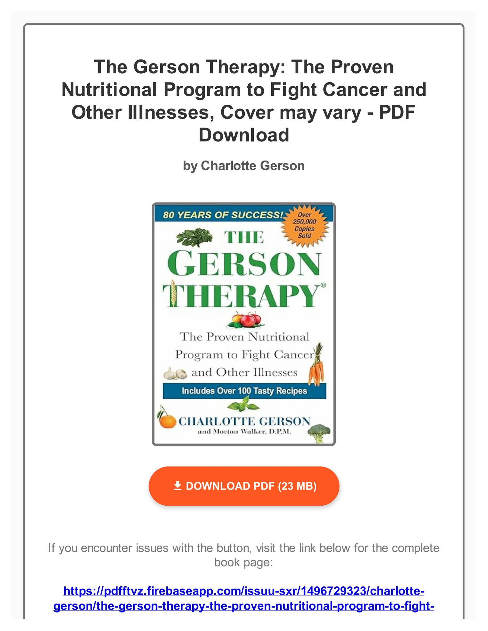 EBOOK The Gerson Therapy: The Proven Nutritional Program to Fight Cancer and Other Illnesses ...
