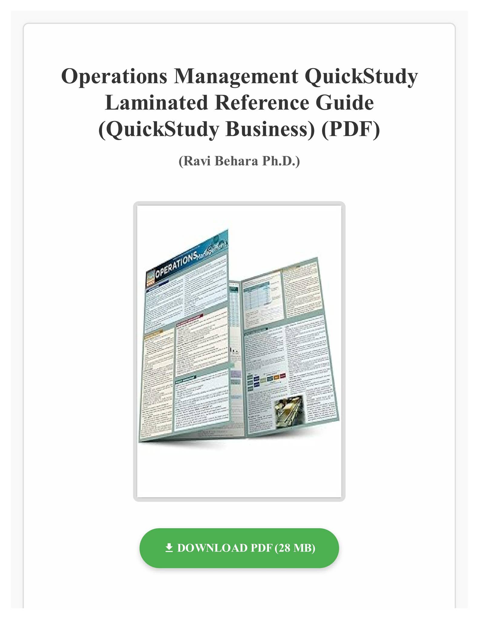 (PDF Download) Operations Management QuickStudy Laminated Reference ...